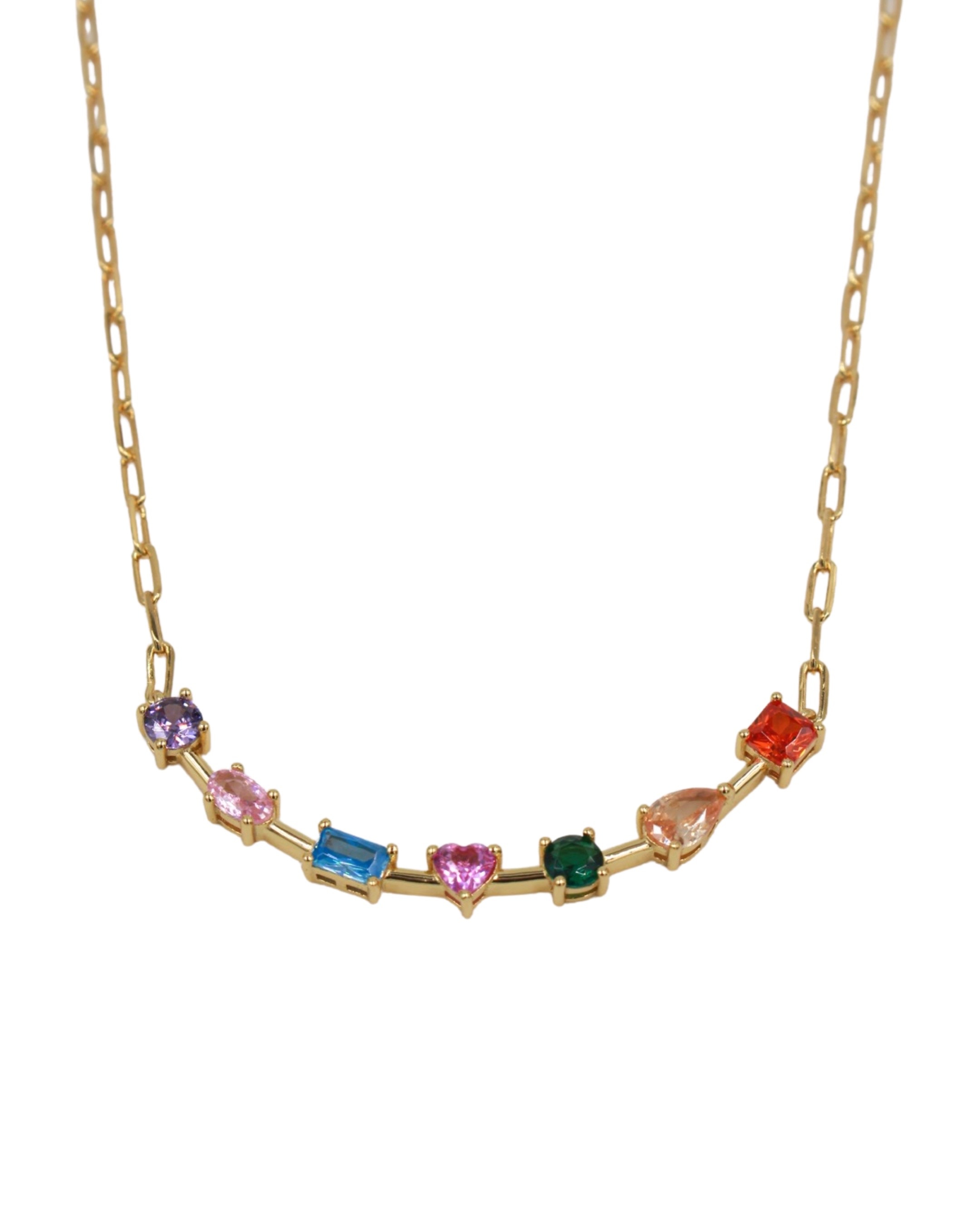 Colar em Prata Dourada com Elos e com Zircões Multicolor · PRATIARTE ...