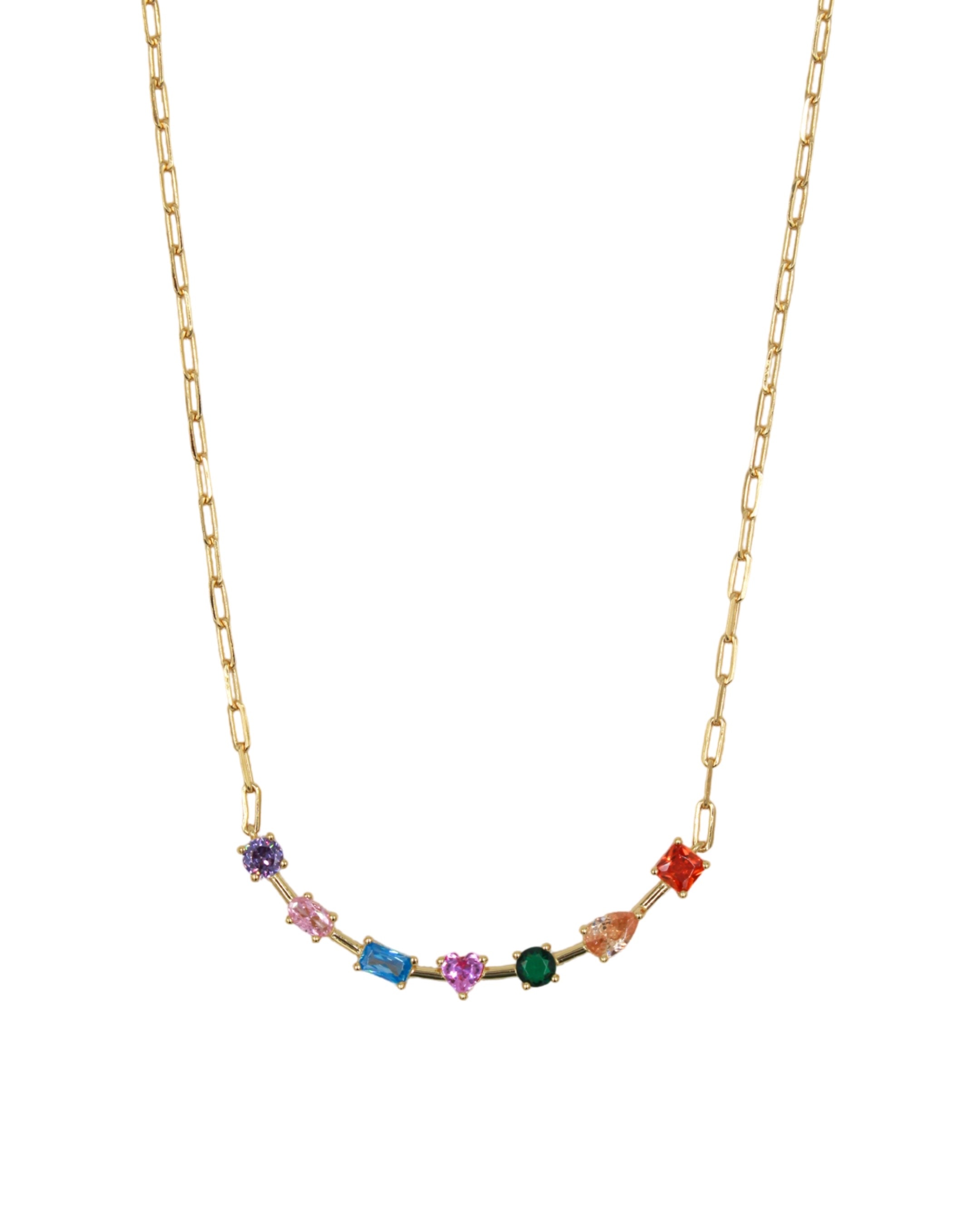 Colar em Prata Dourada com Elos e com Zircões Multicolor · PRATIARTE ...