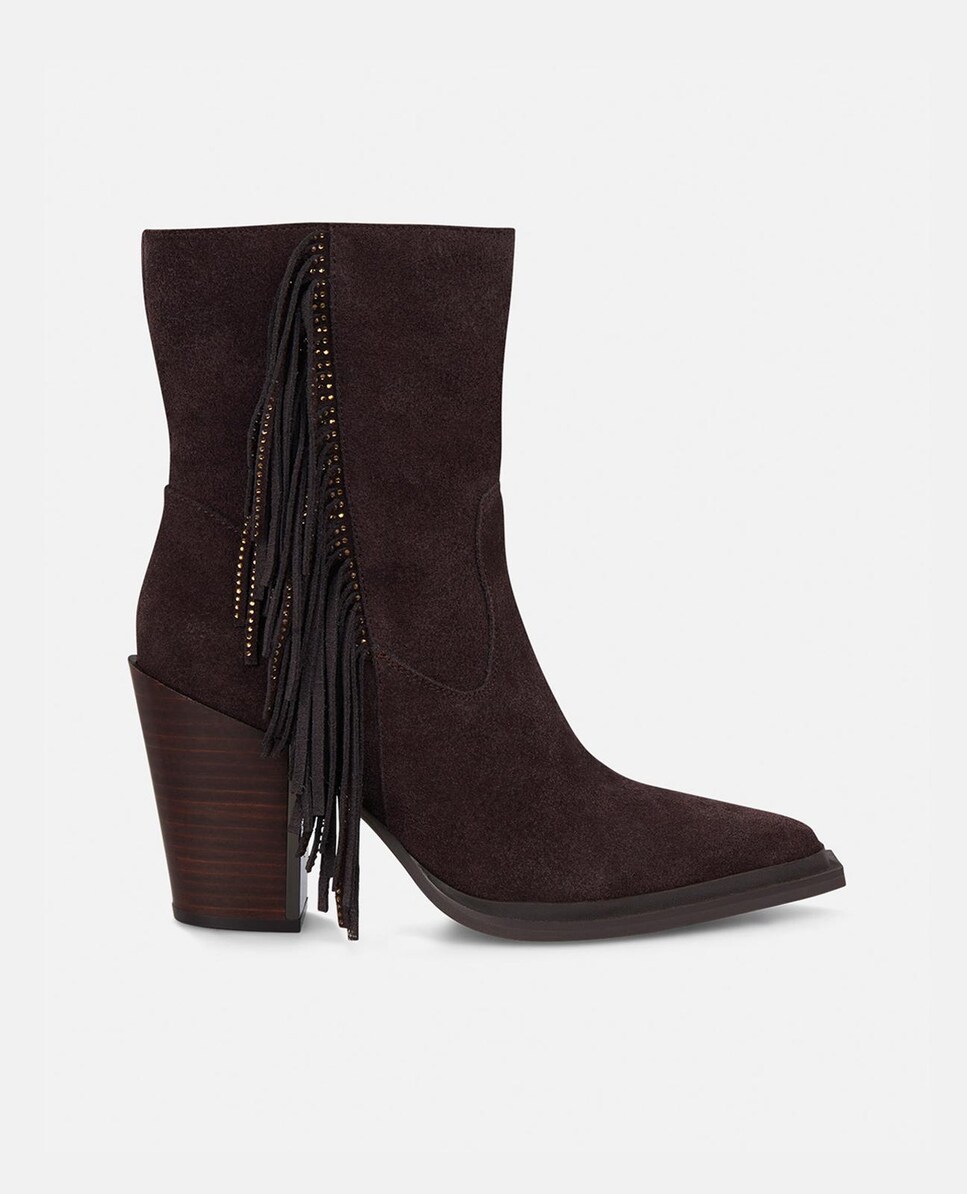 Botins Básicos com Salto e Fecho Zip e Franjas com Pedraria · Alma en ...