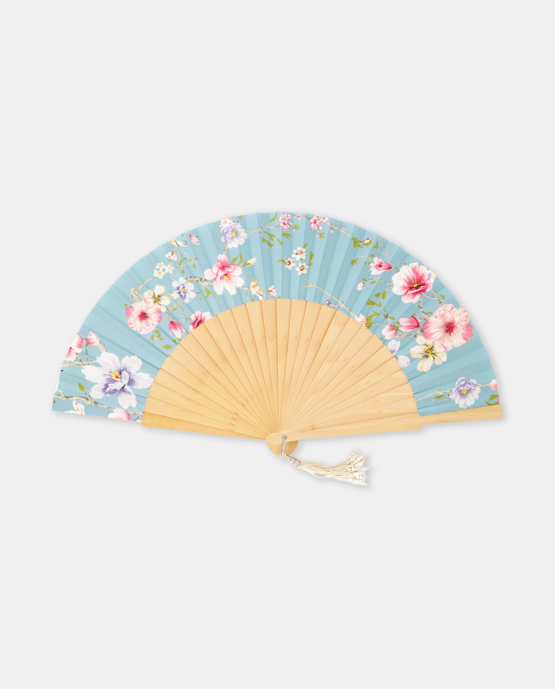 Abanico madera estampado flores semipericón Turquesa Aparisi · El Corte ...