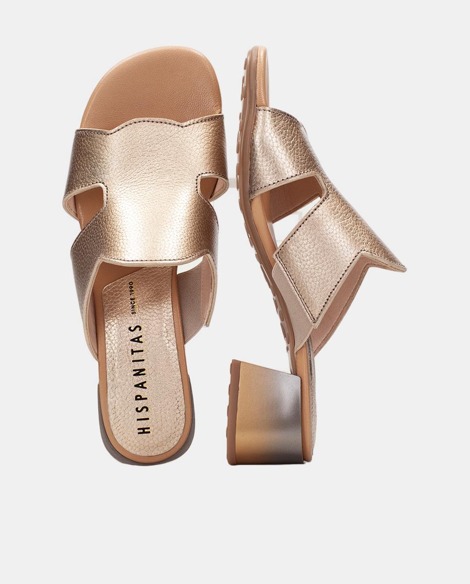 Zapatos mujer sandalias Mule de tacón en piel Oro Hispanitas · El Corte ...