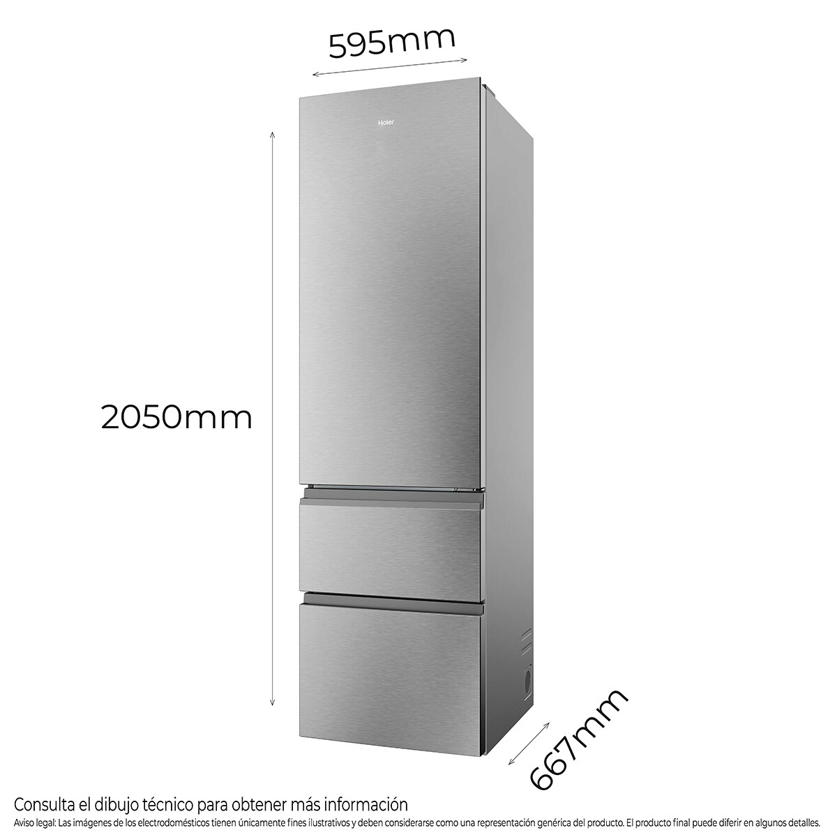 Frigorífico Combi Haier Total No Frost 3D 60 Series - HTR3620CNMG ...