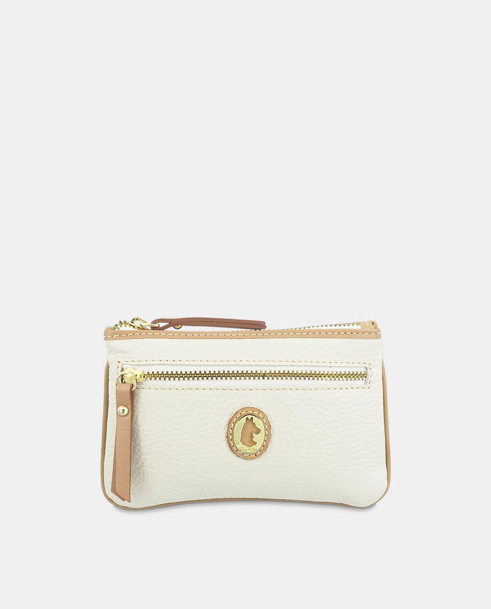 Monedero doble con llavero interior fabricado en piel vacuno color topo ...