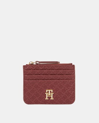 Tarjetero pequeño de mujer en color rojo con estampado monograma ...