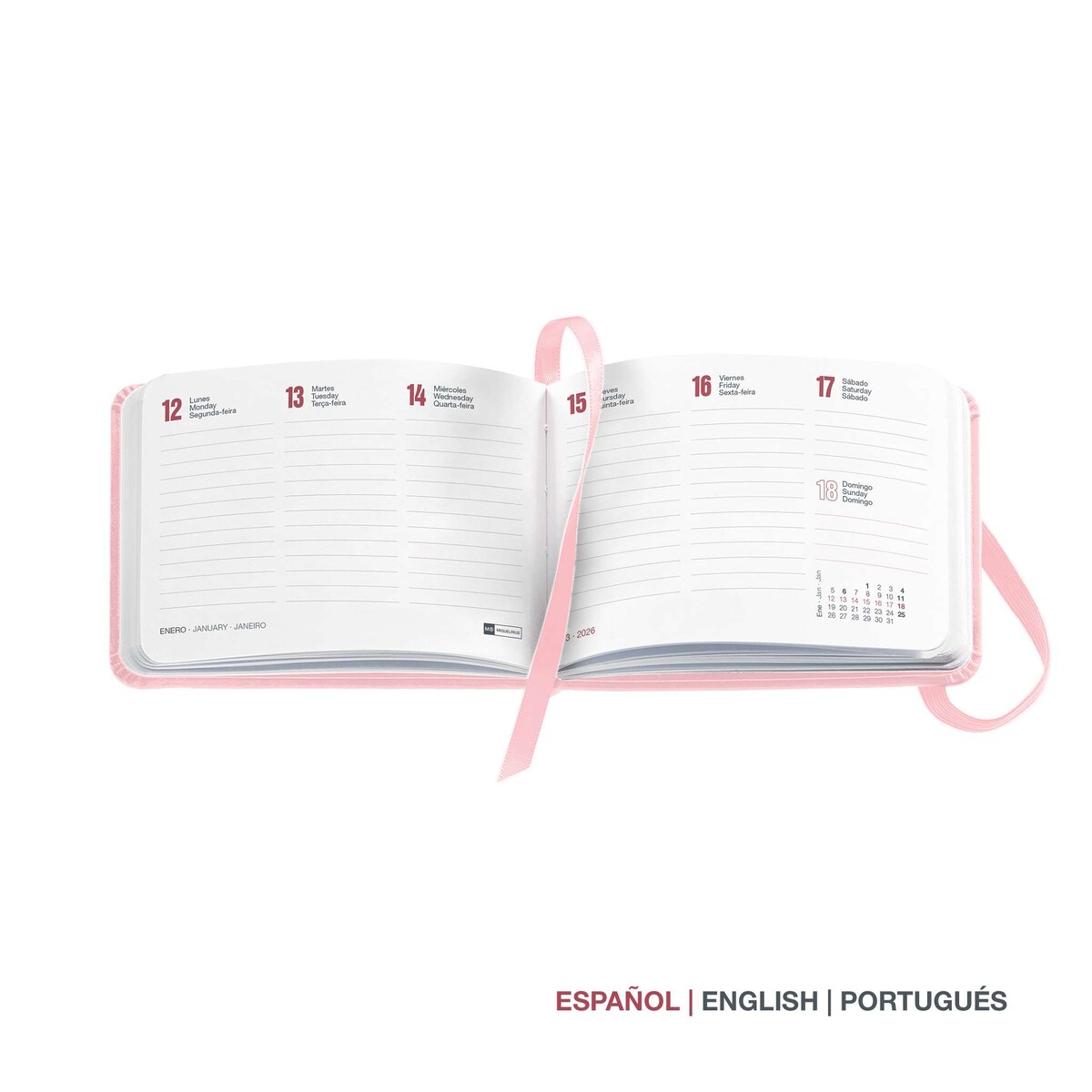 Agenda Pocket Semana Vista Chester Rigida Rosa 2026 Miquelrius ...