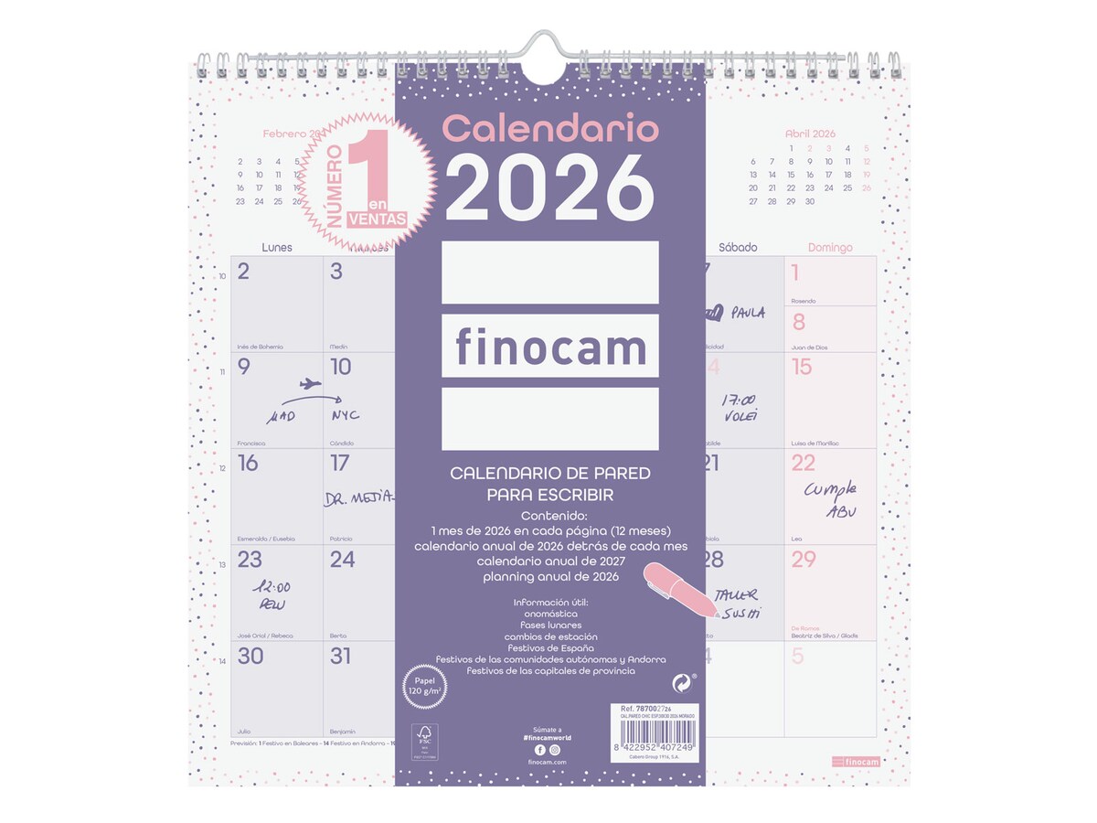 Calendario pared año 2026 Trendy Chic 300x300 mm Mes Vista Finocam ...