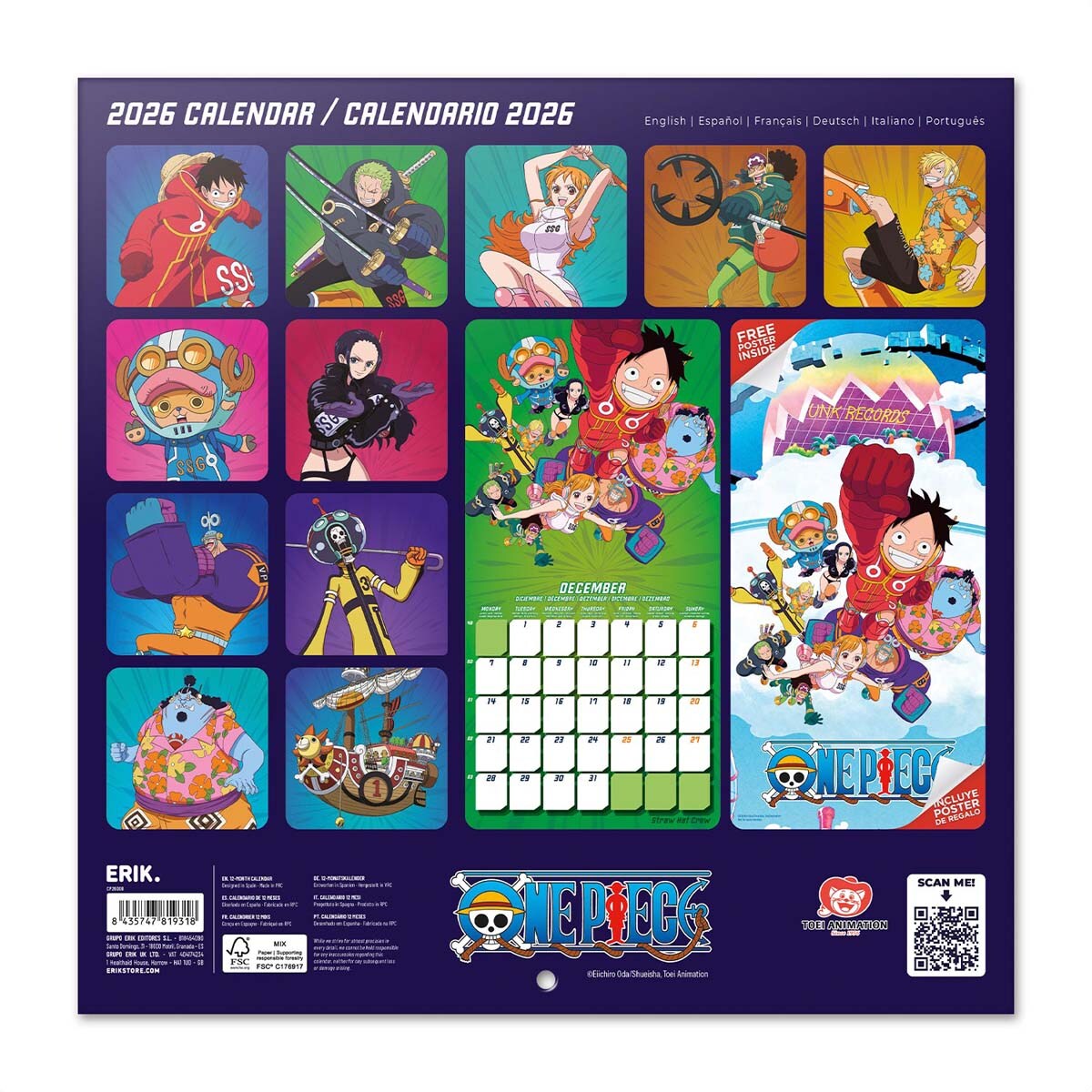 Calendario 2026 30x30 One Piece Erik azul · Grupo Erik Editores, S.L ...