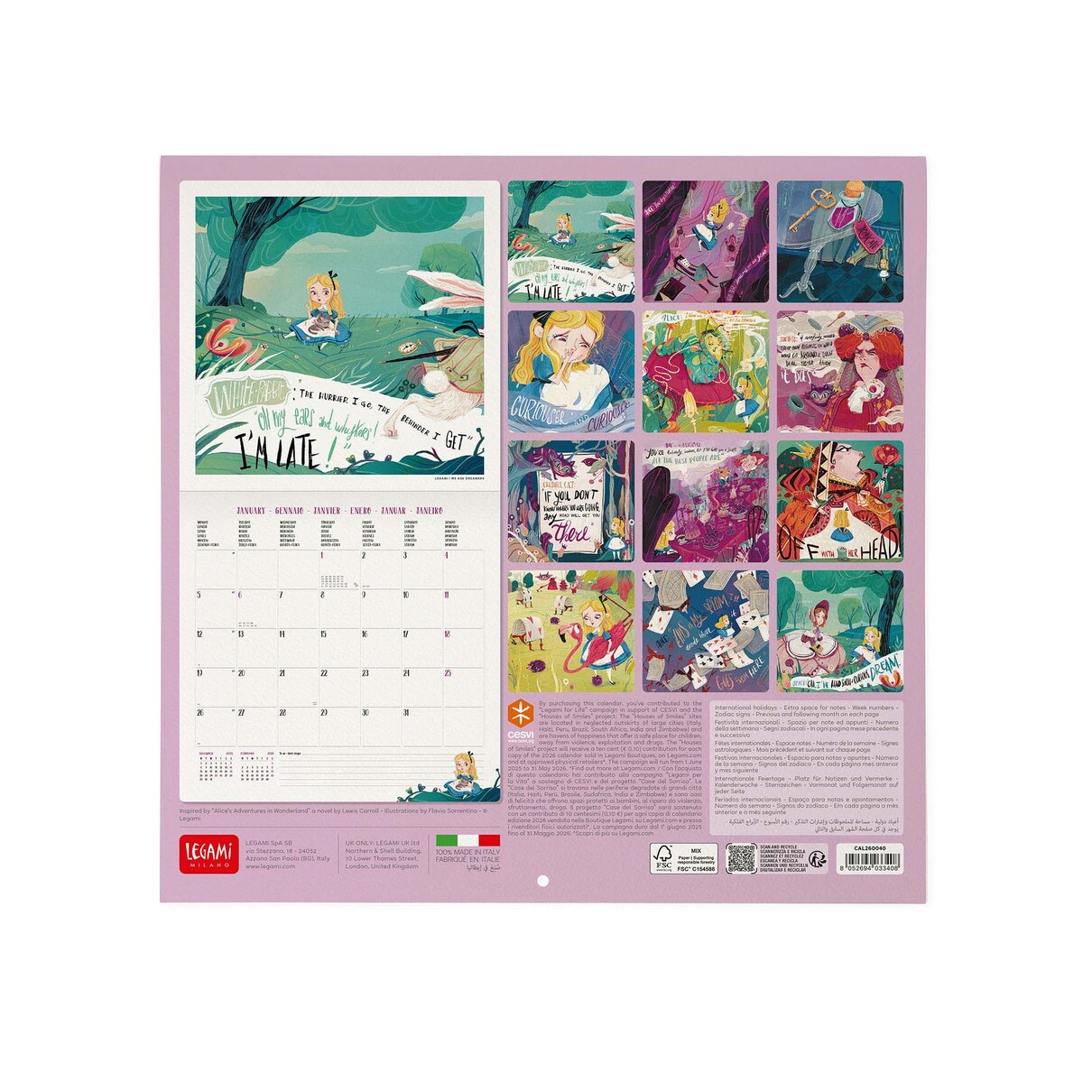 Calendario 2026 pared mes vista Alice in Wonderland Legami · Legami ...