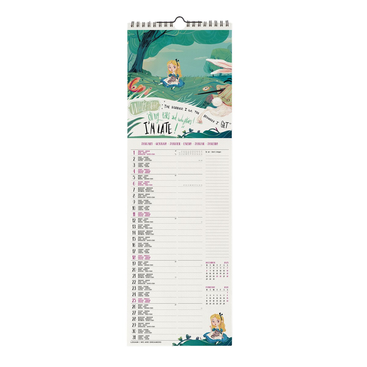 Calendario 2026 pared mes vista Alice in Wonderland Legami · Legami ...