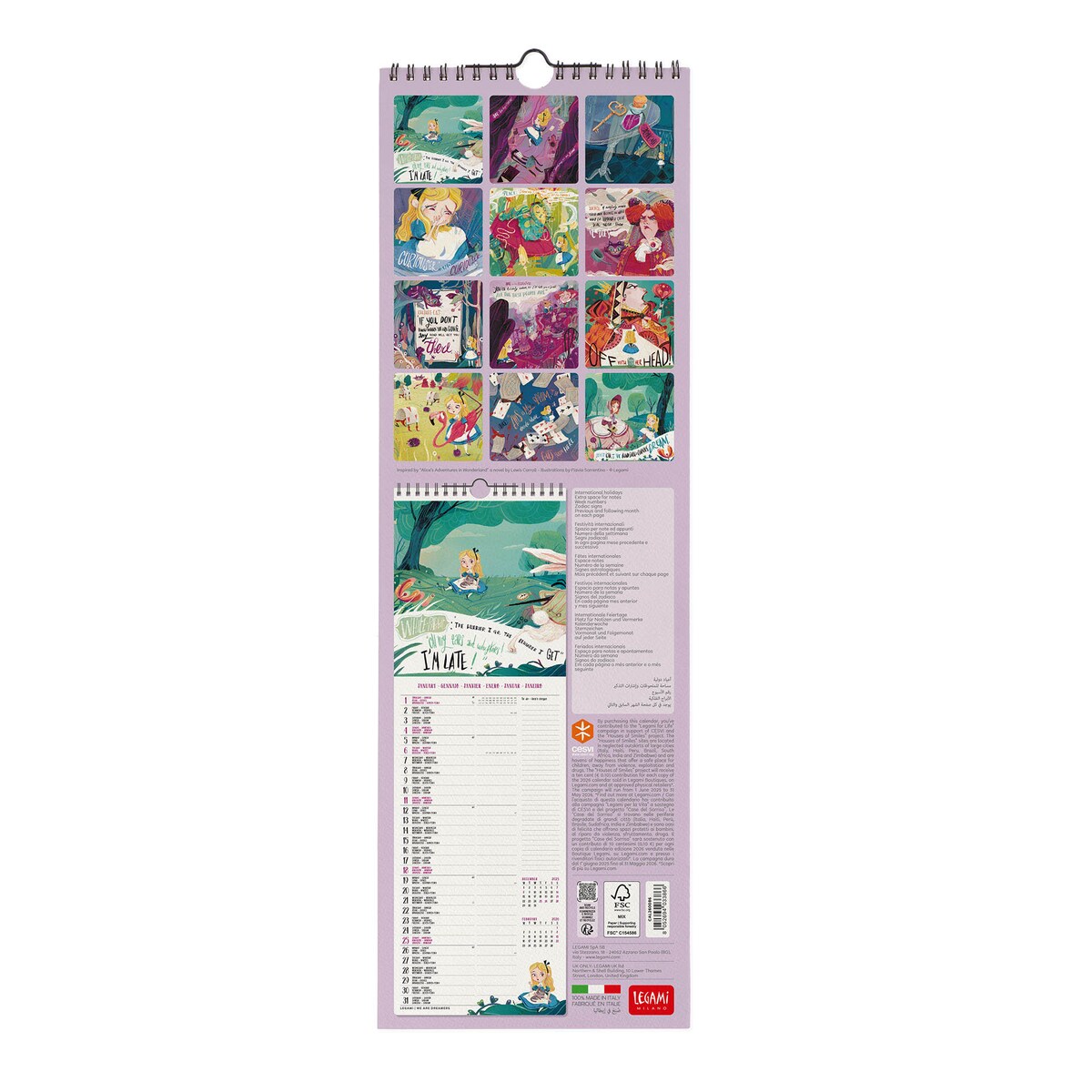 Calendario 2026 pared mes vista Alice in Wonderland Legami · Legami ...