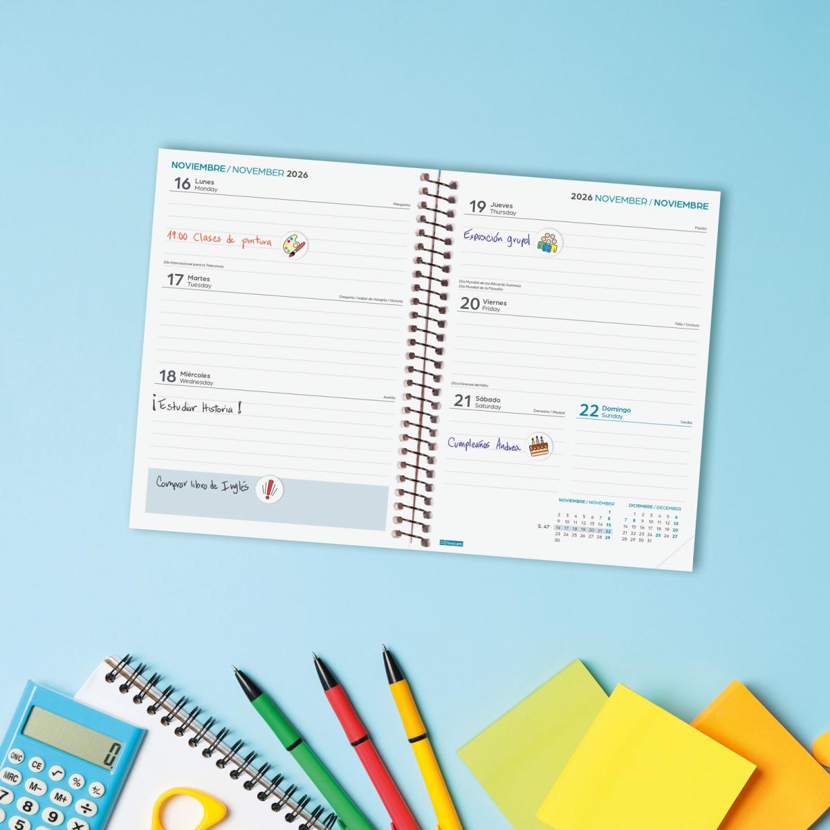 Agenda curso 2026-2027 Secundaria 8º-120x164 mm semana vista horizontal ...