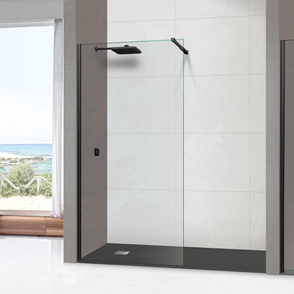 Mampara de ducha con panel fijo Módena-6 CC Ibermampara Negro mate De ...