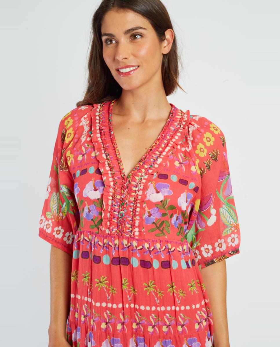 Vestido largo con escote pico y manga corta. Derhy · El Corte Inglés