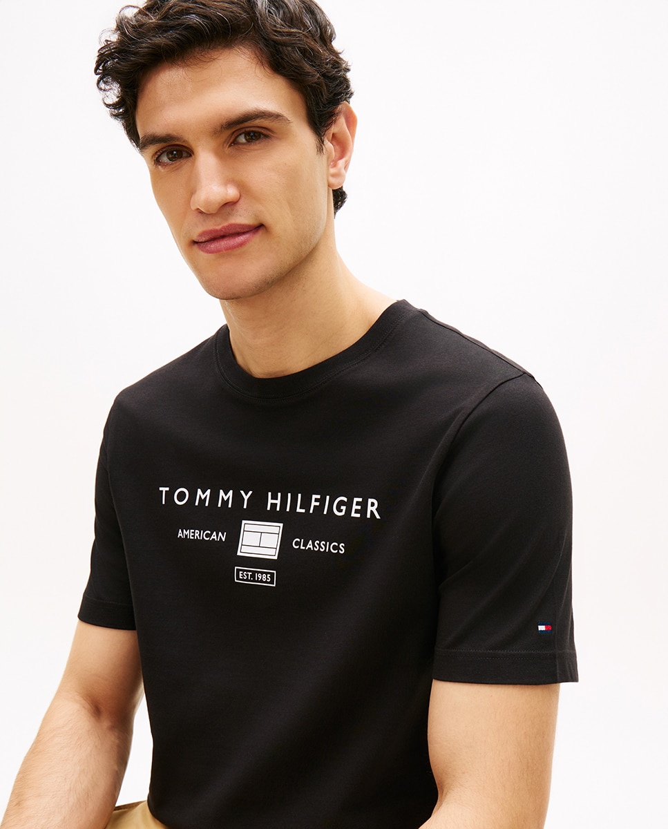 Camiseta de caballero de manga corta con cuello redondo Negro Tommy ...