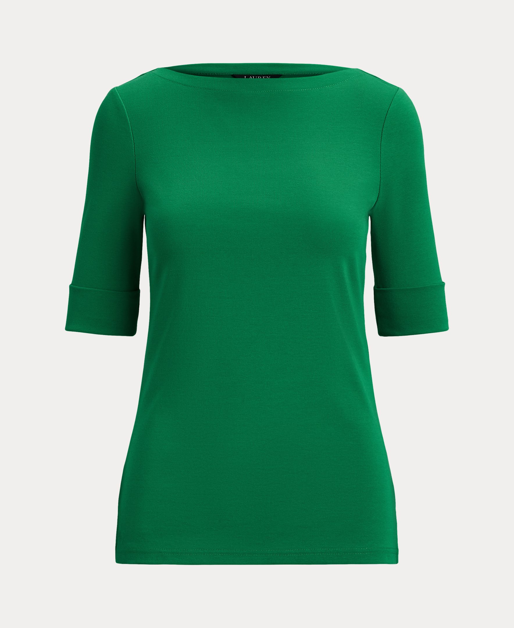 Camiseta de mujer de algodón con cuello barco Verde Lauren Ralph Lauren ...