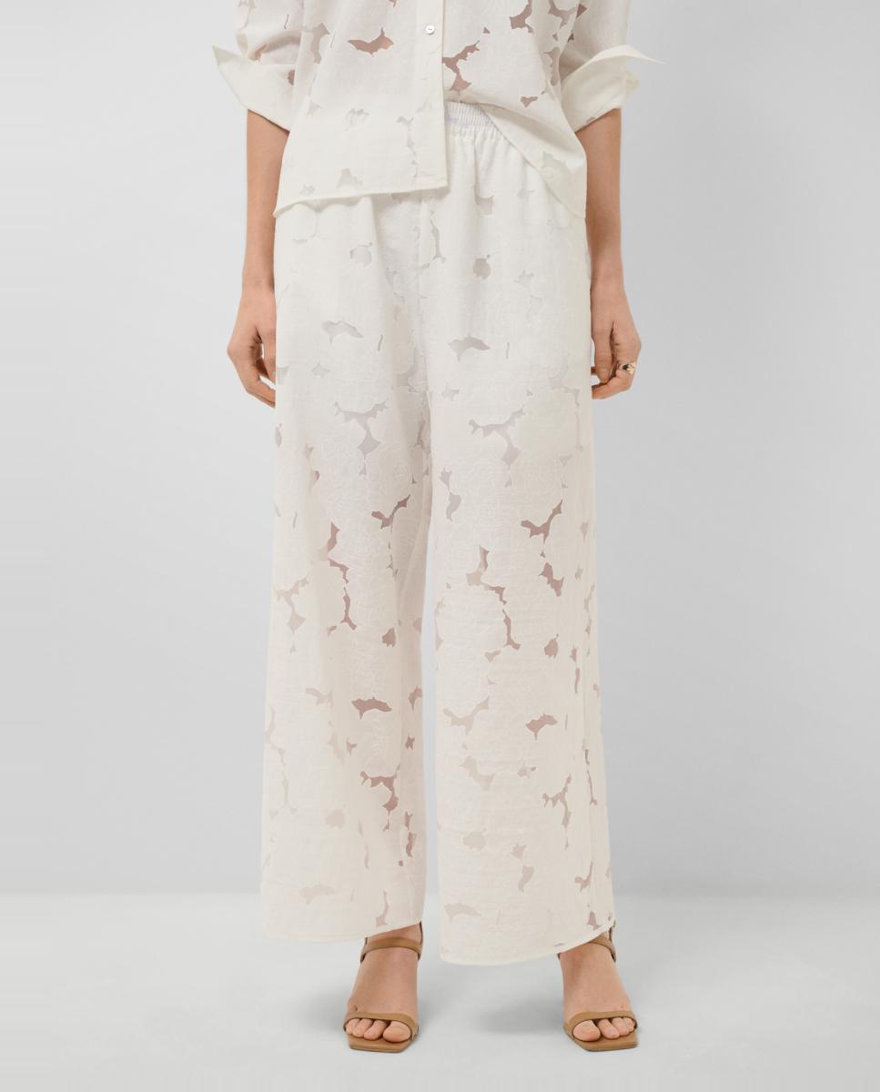 Pantalón de mujer palazzo devoré con estampado floral Blanco Roberto ...