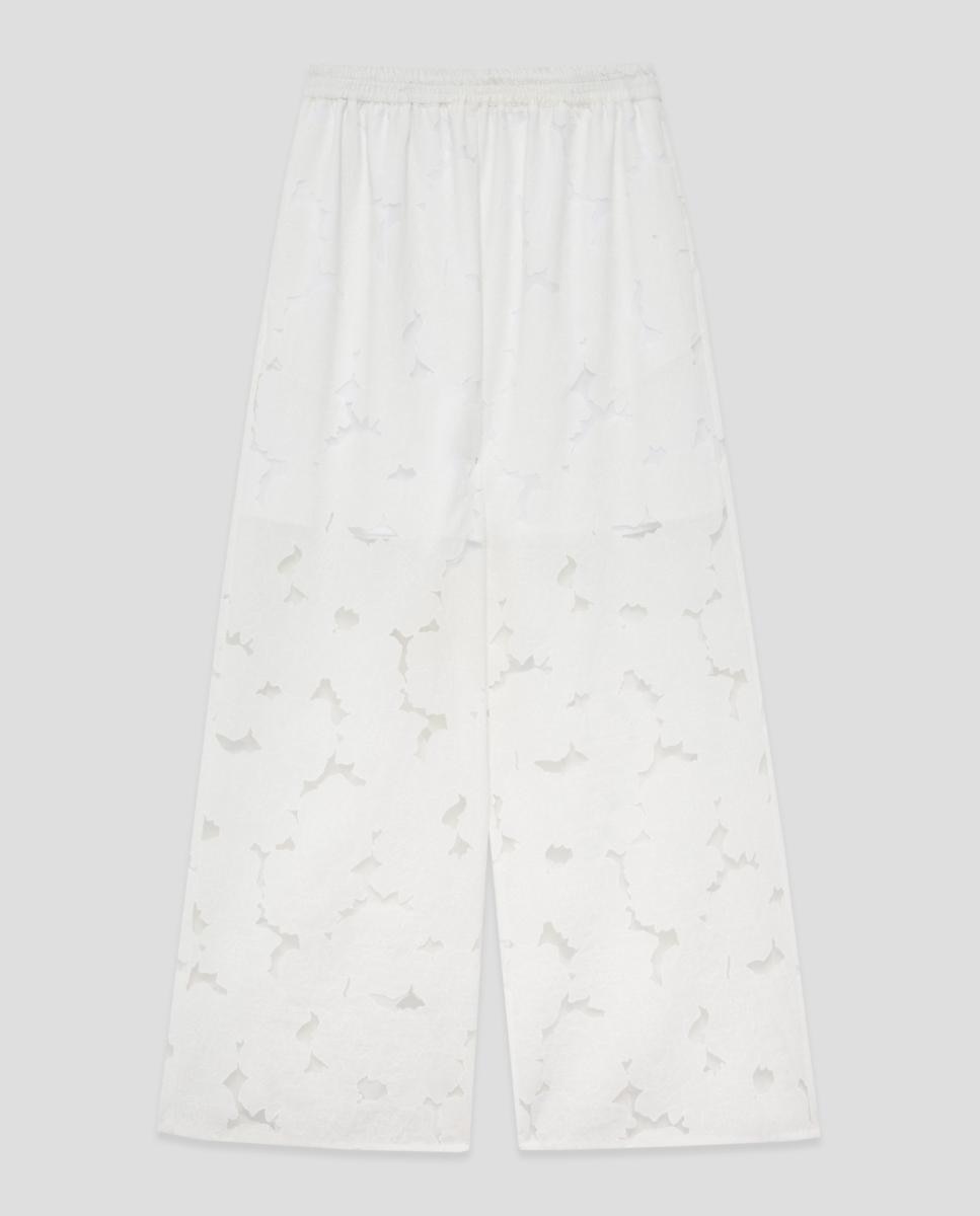 Pantalón de mujer palazzo devoré con estampado floral Blanco Roberto ...