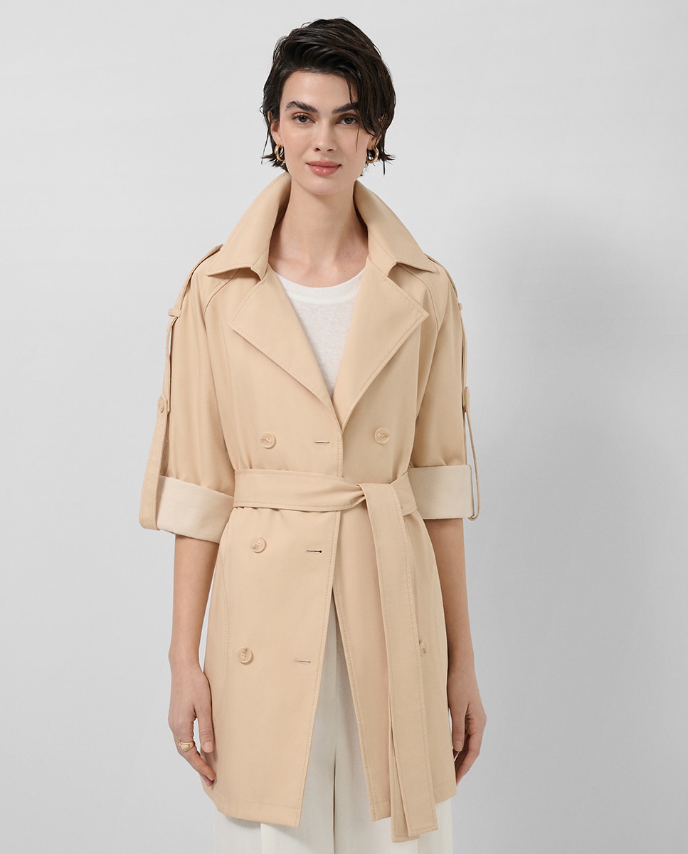 Gabardina de mujer cruzada algodón doble faz Beige Roberto Verino · El ...