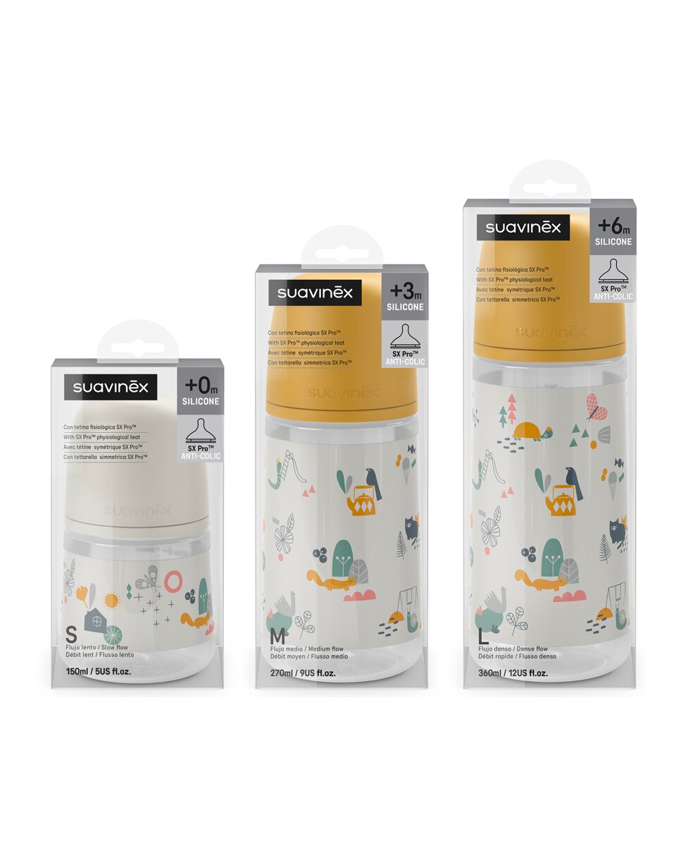 Biberón Suavinex 270 ml con tetina fisiológica SX Pro de flujo medio +0 ...
