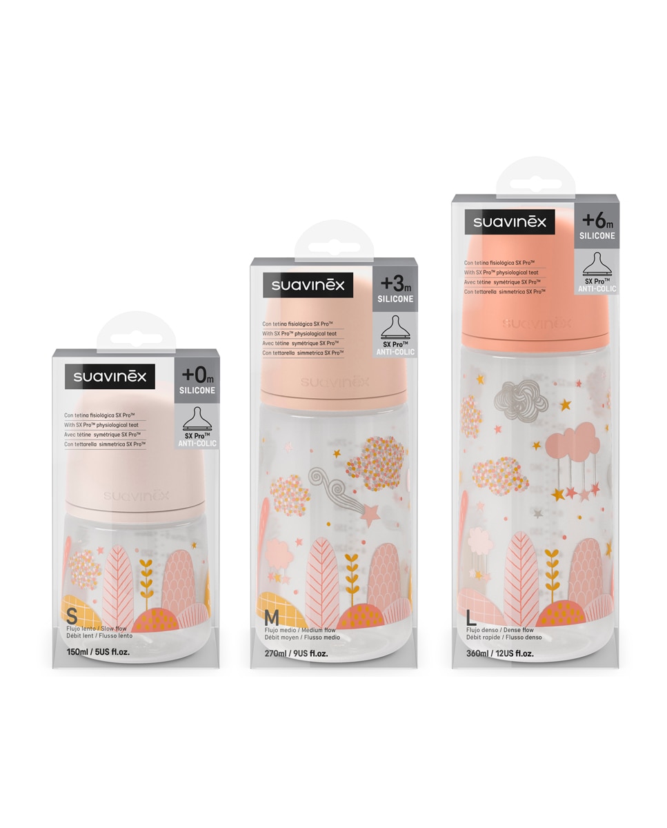 Biberón Suavinex 270 ml con tetina fisiológica SX Pro de flujo medio +0 ...