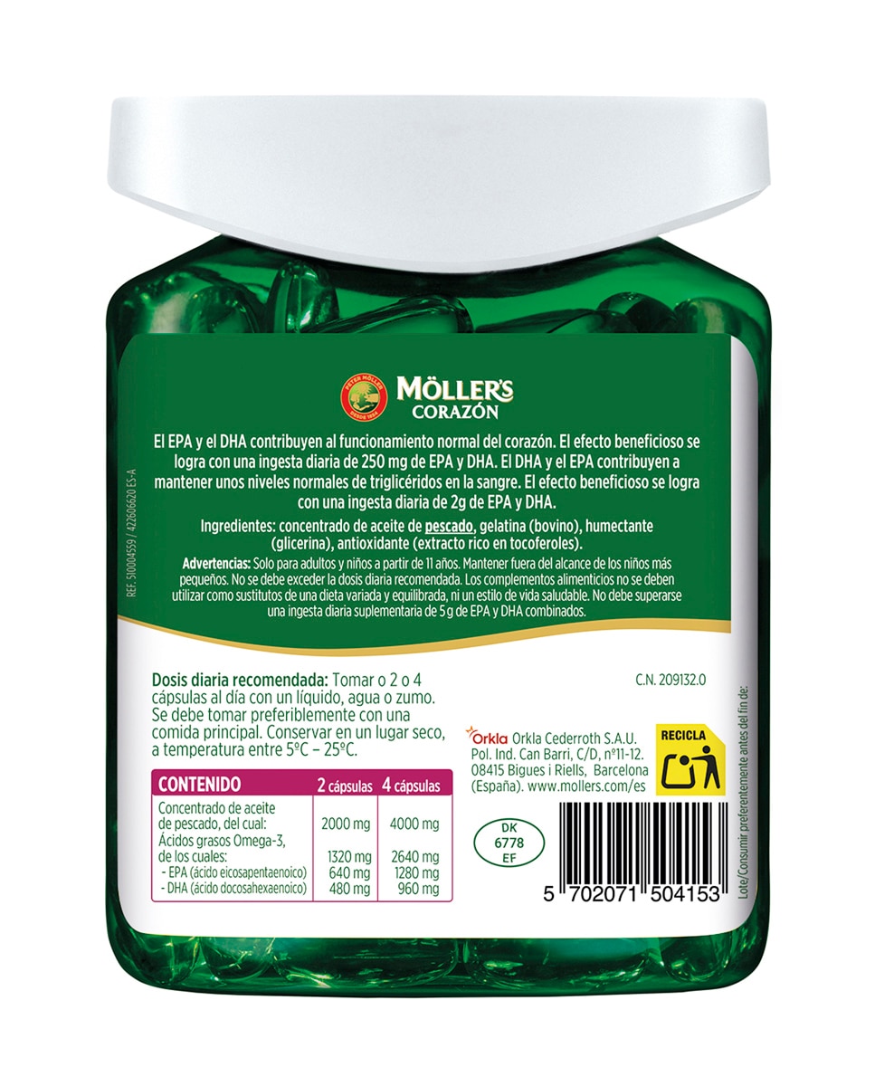 80 Cápsulas Perlas de aceite de pescado Corazón Omega-3 Möller's 80 ...