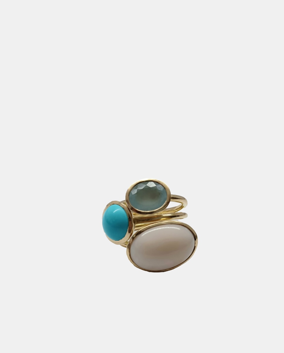 Anillo de oro, coral, turquesa y aguamarina Azul Romo Designs · El ...