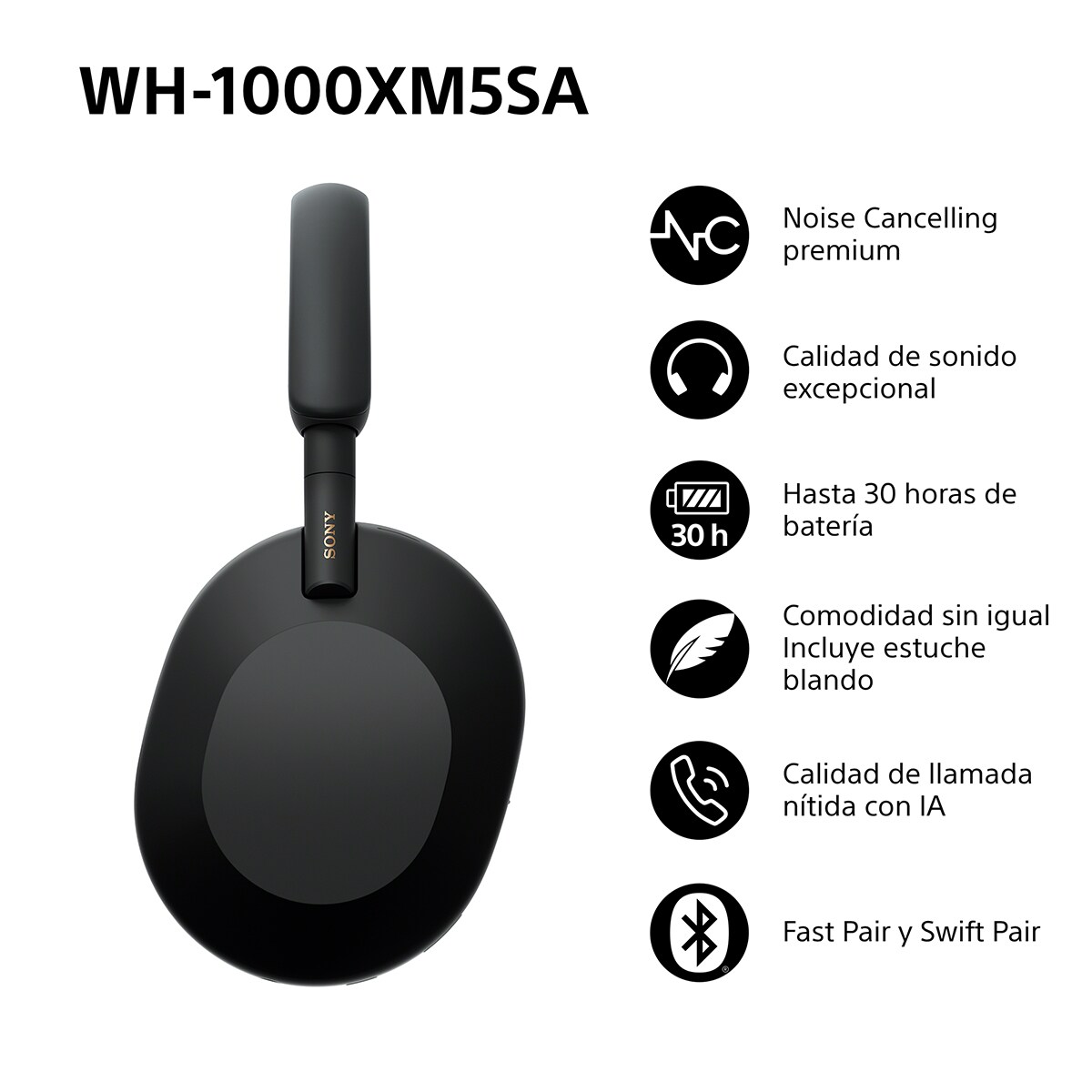 Sony WH-1000XM5 Bluetooth Auriculares de diadema Cancelación de ruido, Estuche Blando, 30 horas ...