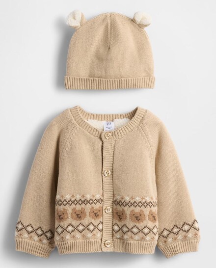 Conjunto para bebé de suéter y gorro con fantasía de oso y forro sherpa ...