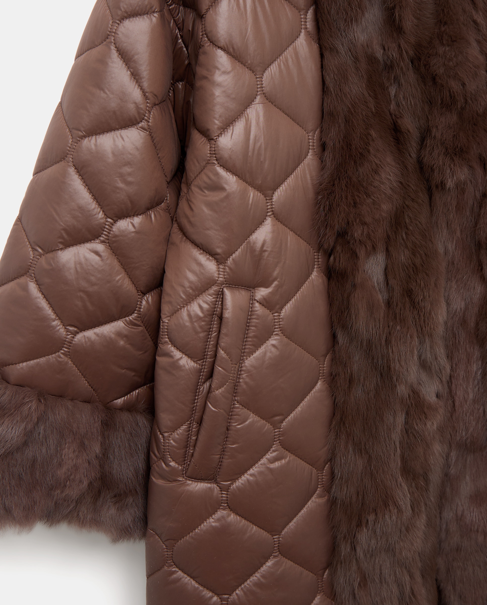 Capa larga de nylon con pelo de conejo Marrón Latouche · El Corte Inglés