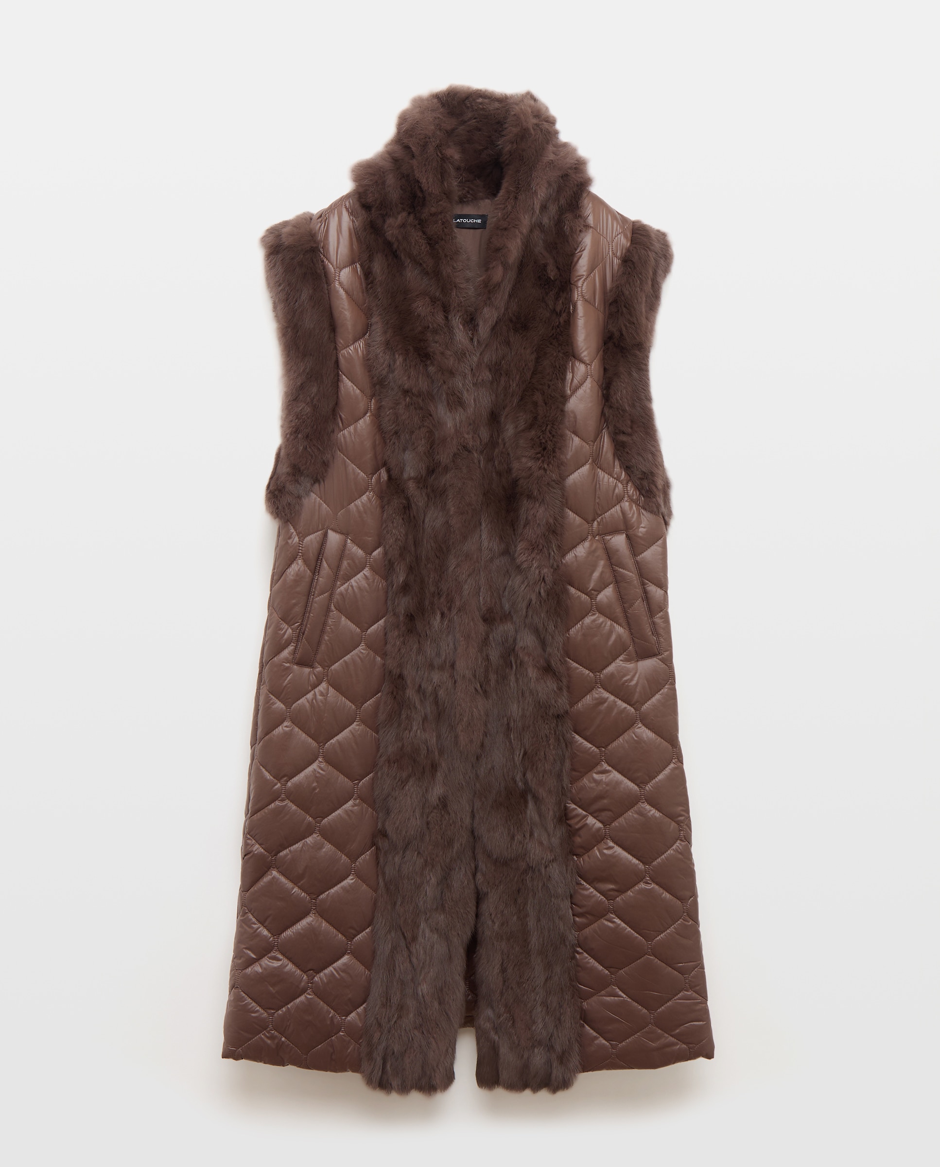 Chaleco largo de nylon con pelo de conejo Marrón Latouche · El Corte Inglés
