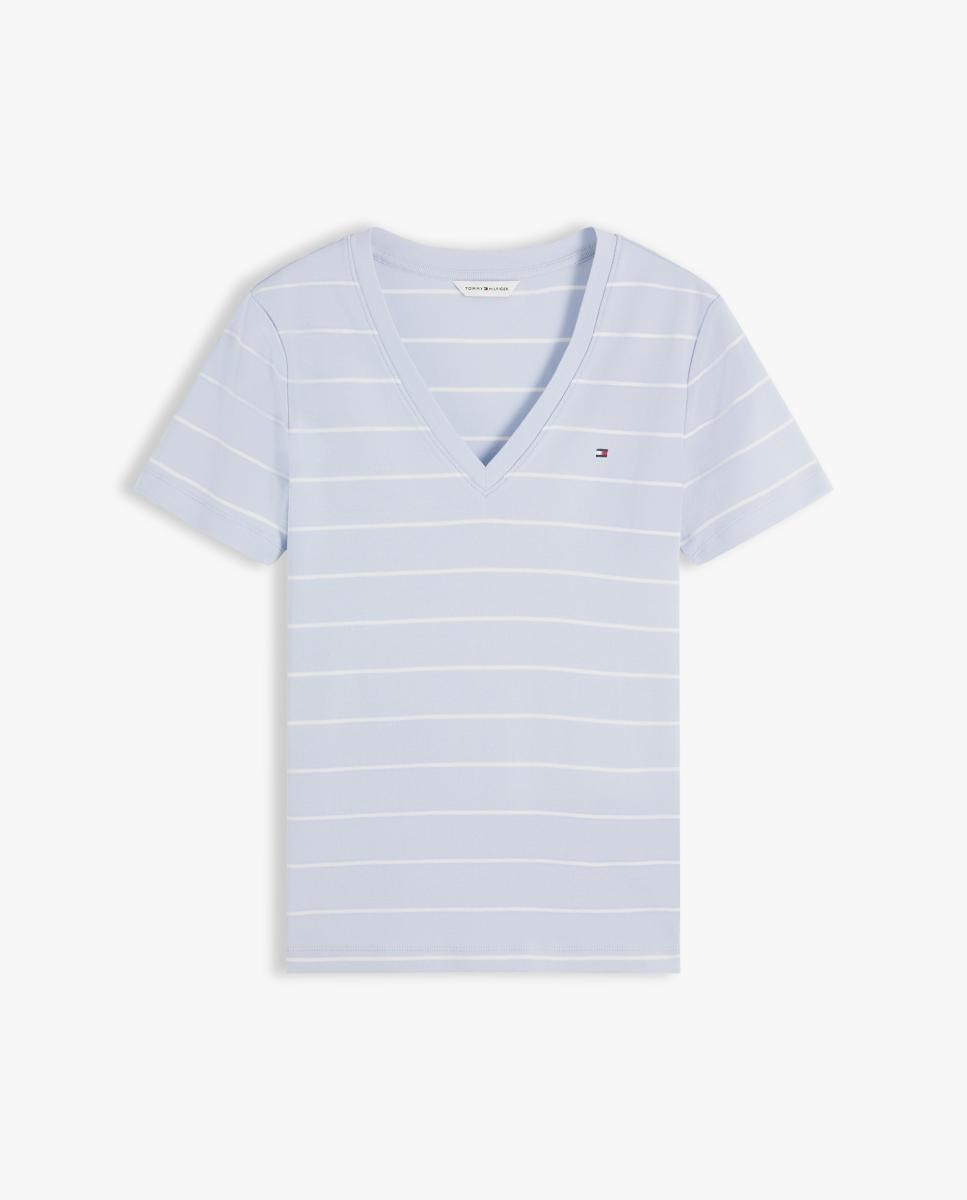 Camiseta de mujer Slim Cody de cuello pico Azul claro Tommy Hilfiger ...