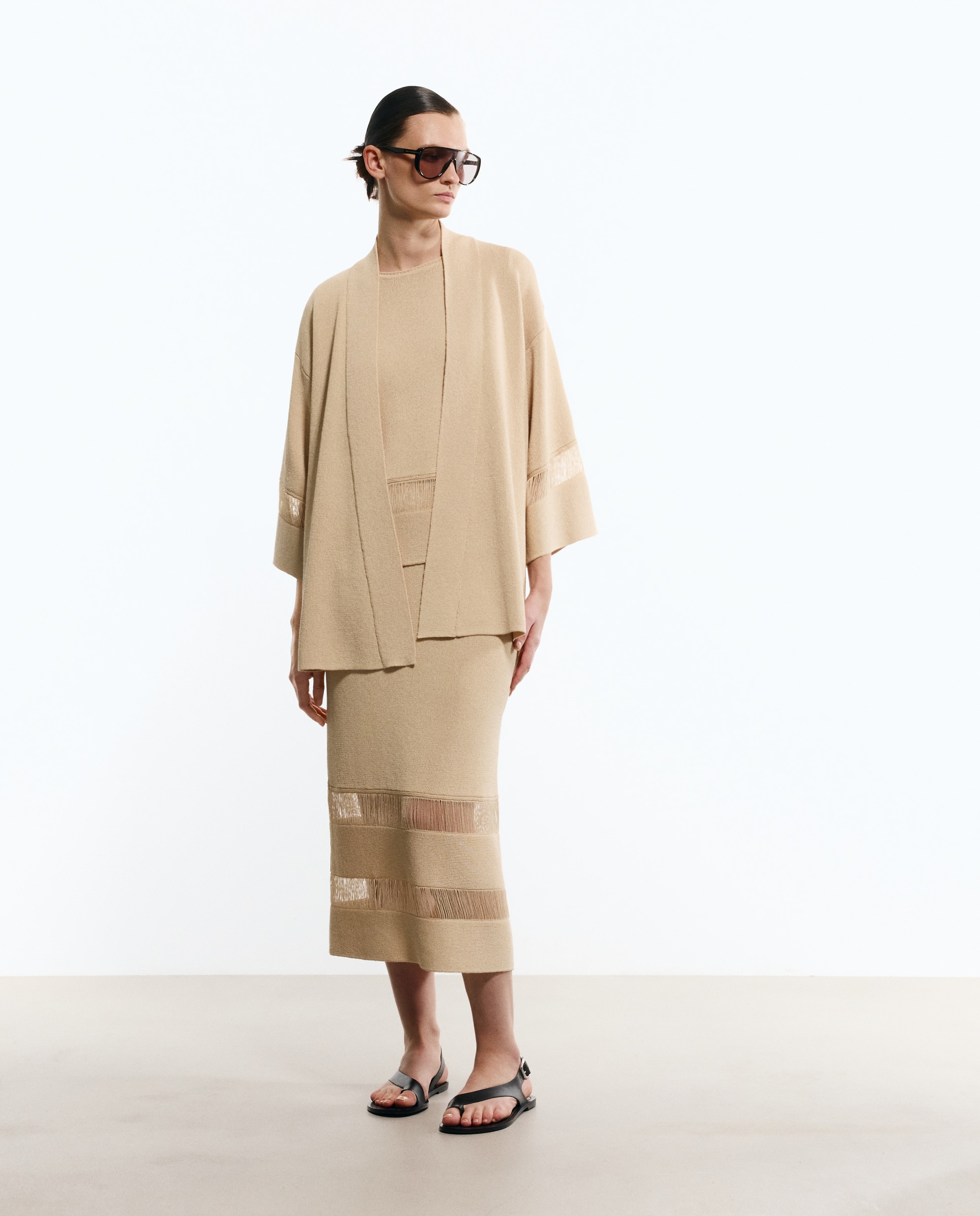 Falda recta midi con líneas verticales Beige Woman Limited El Corte ...