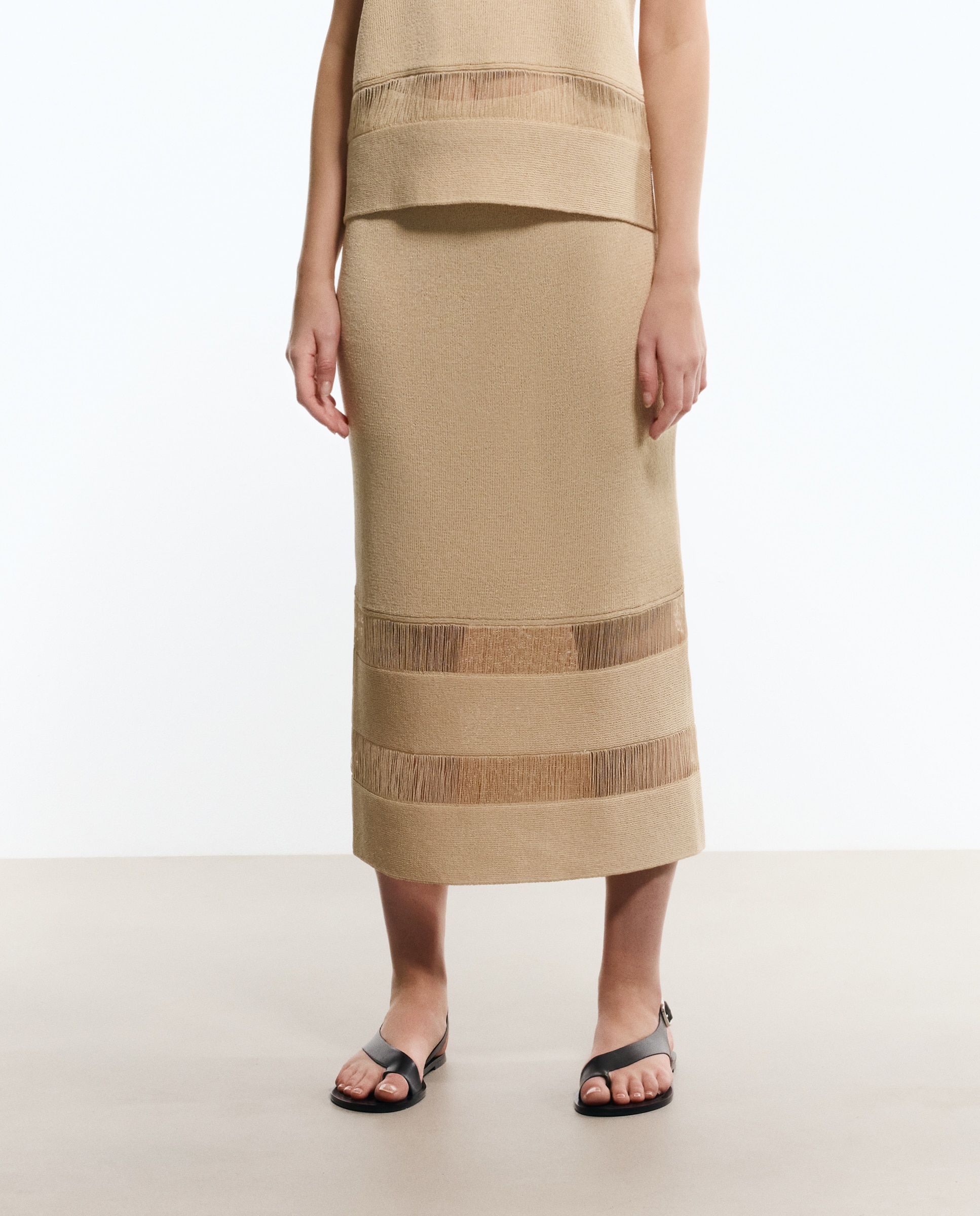 Falda recta midi con líneas verticales Beige Woman Limited El Corte ...