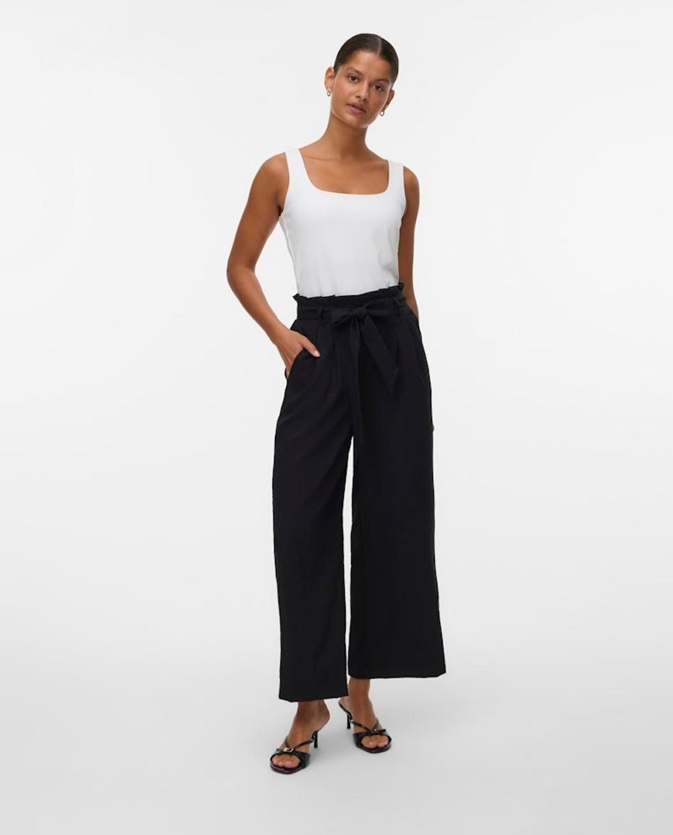 Pantalón de mujer cintura fruncida con lazo Negro Vero Moda · El Corte ...