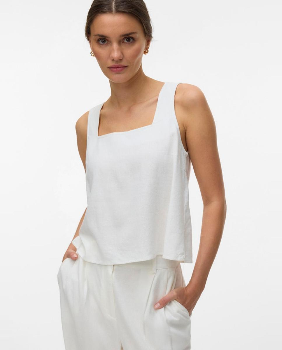 Top cropped de mujer tejido lino Blanco Vero Moda · El Corte Inglés