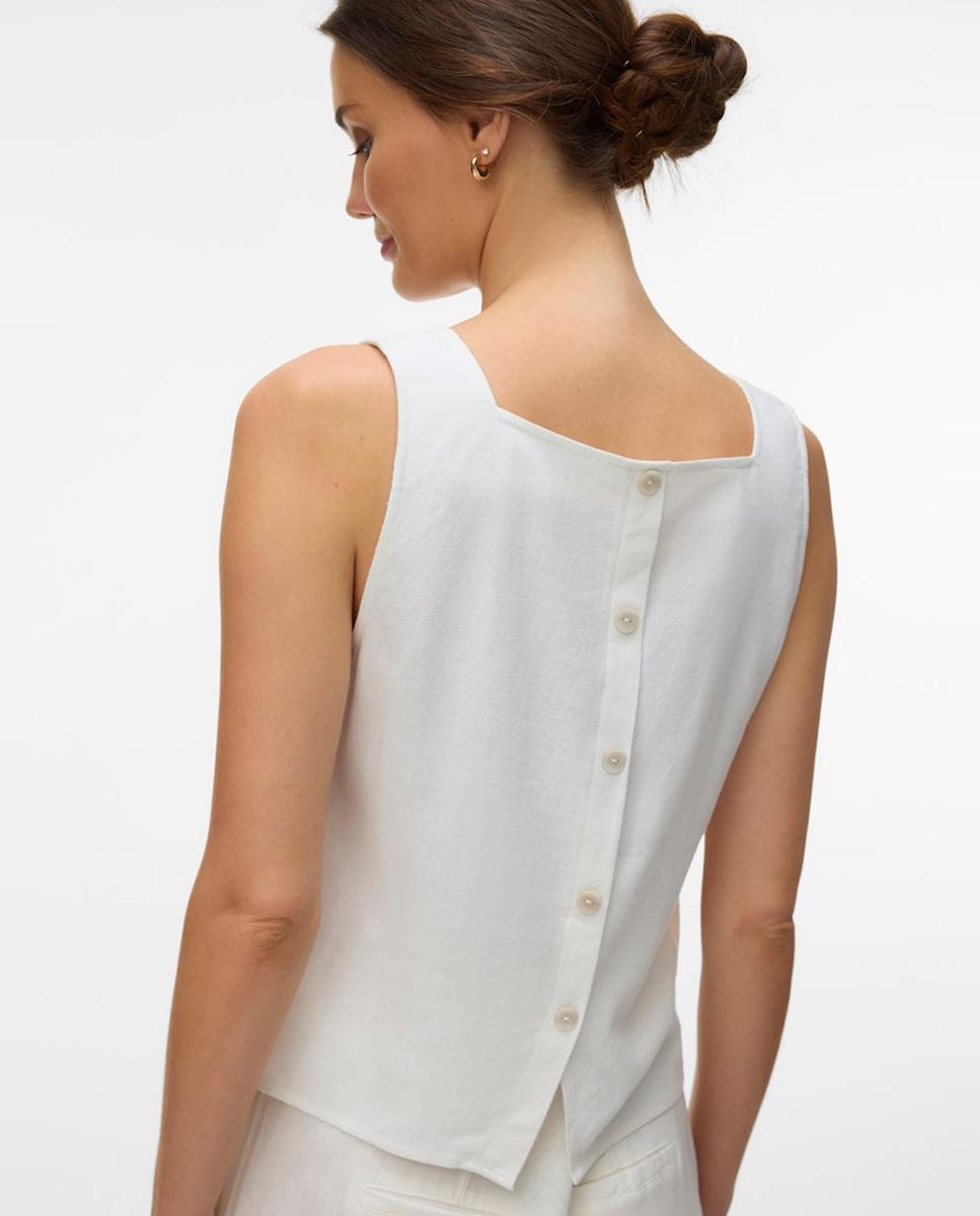 Top cropped de mujer tejido lino Blanco Vero Moda · El Corte Inglés