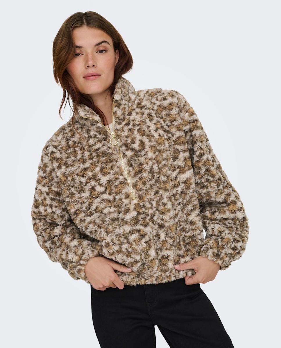 Abrigo de mujer estampado con cuello alto Beige Only · El Corte Inglés