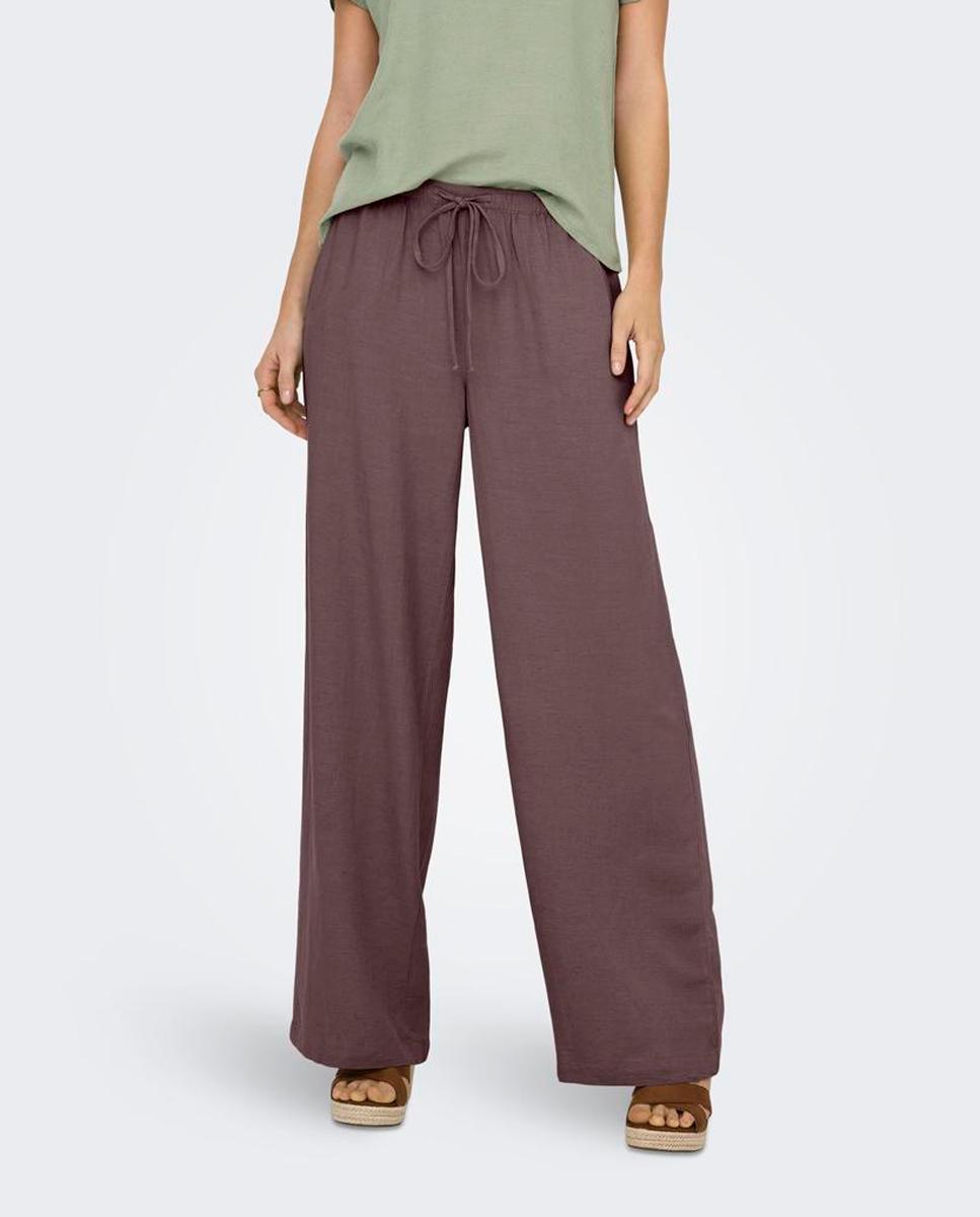 Pantalón largo de mujer de lino con elástico en la cintura Morado jdy ...