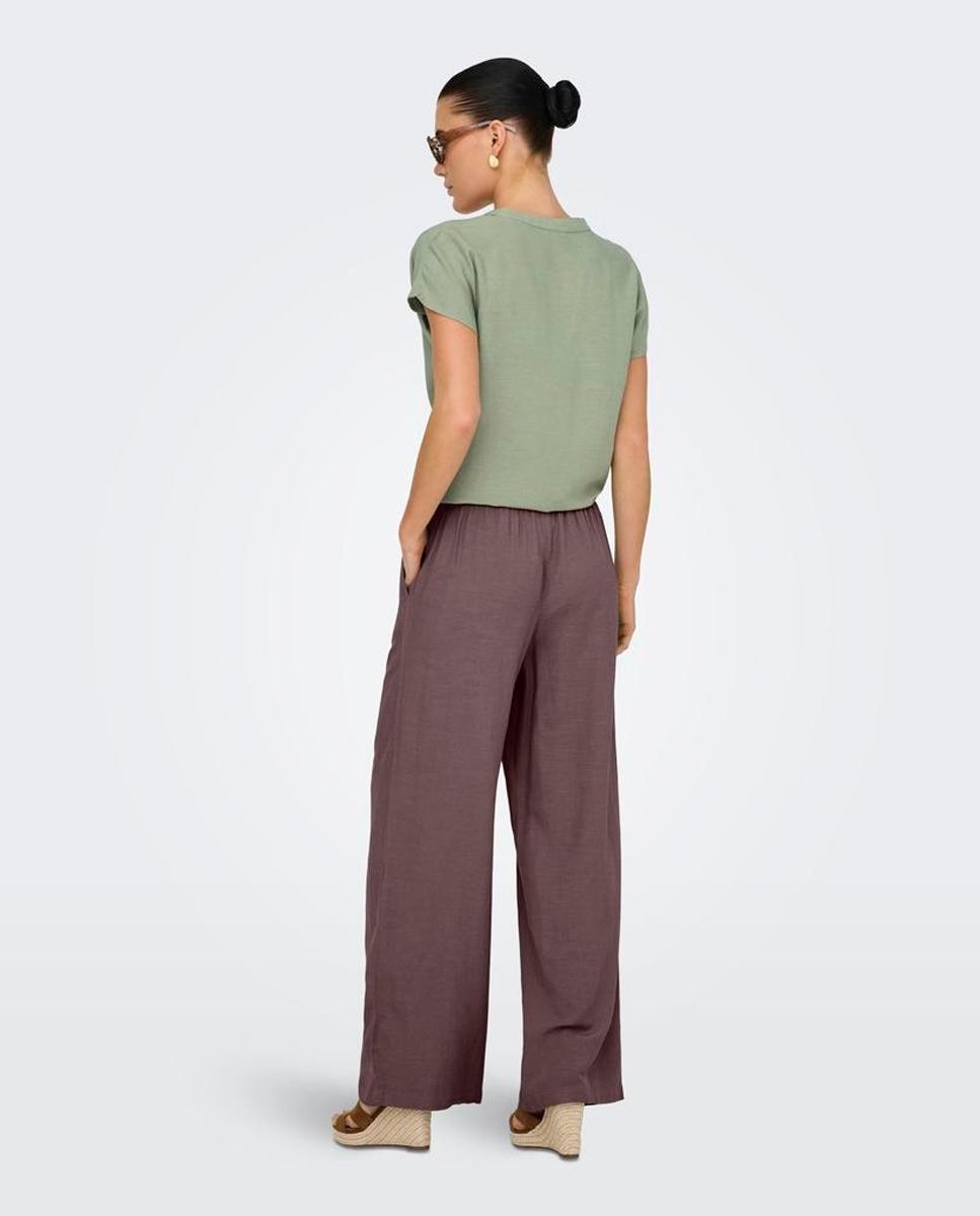 Pantalón largo de mujer de lino con elástico en la cintura Morado jdy ...