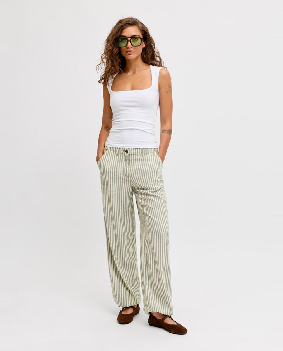 Pantalón recto de lino estampado de mujer Verde Jack & Jones · El Corte ...