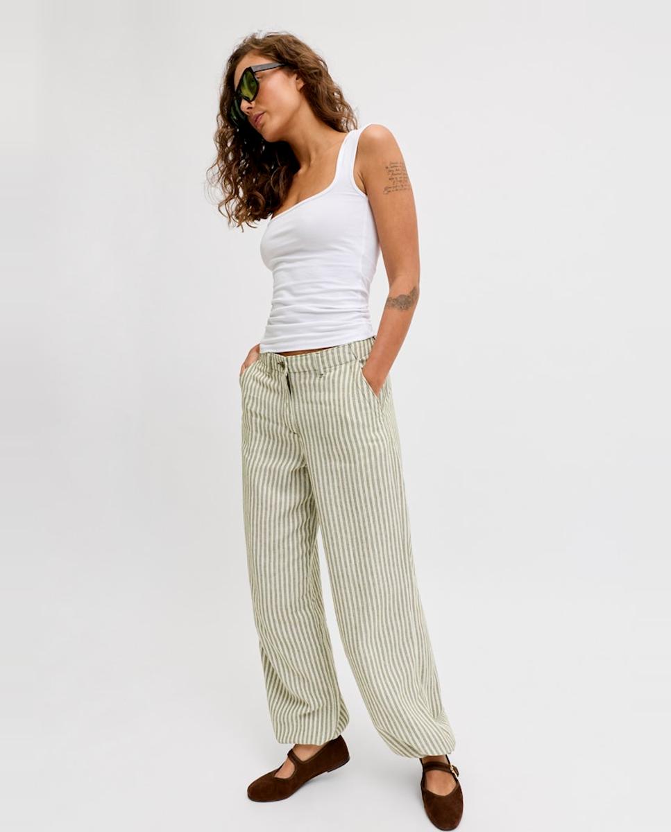 Pantalón recto de lino estampado de mujer Verde Jack & Jones · El Corte ...