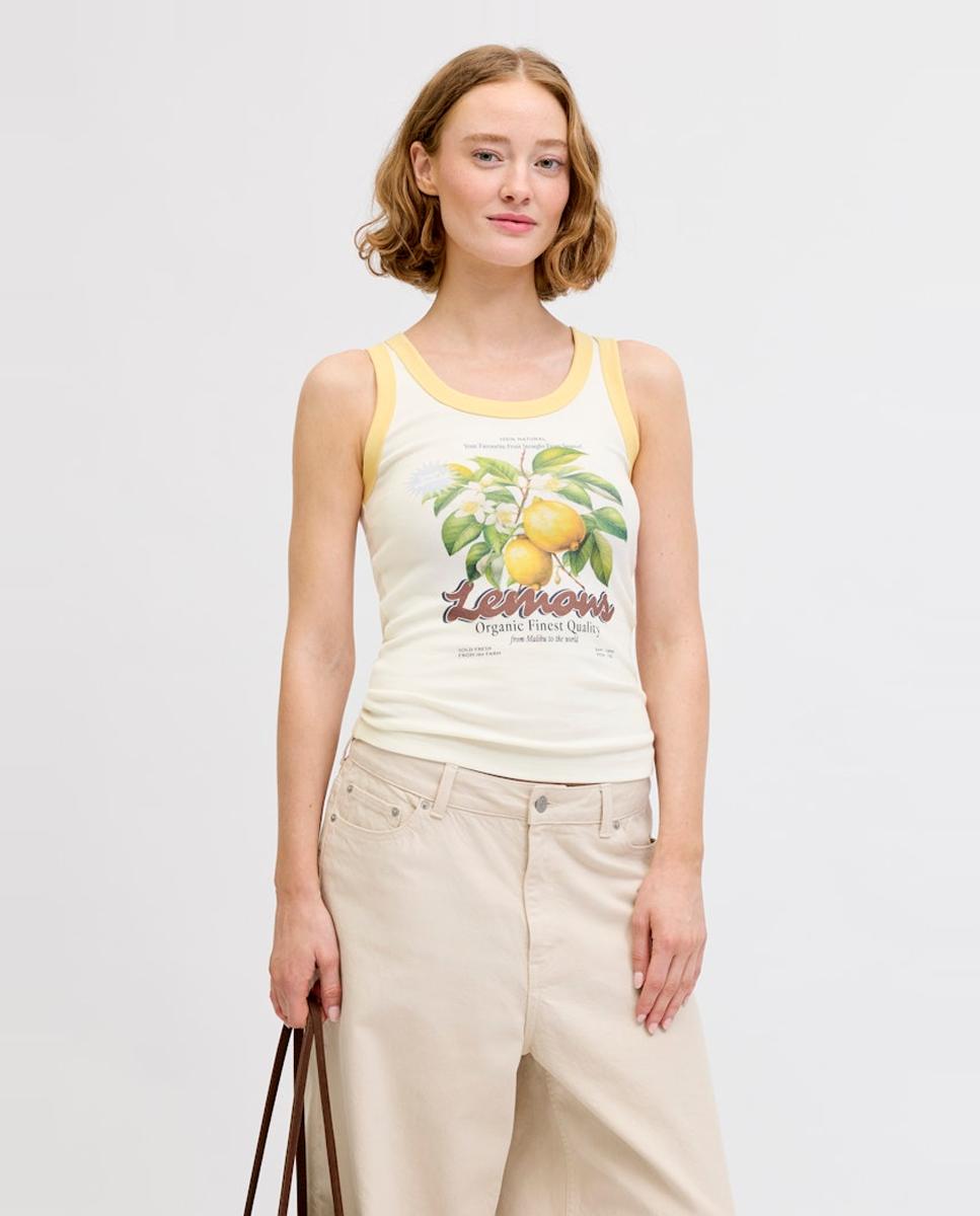 Tank top de mujer de punto acanalado con estampado frontal Crema Jack ...