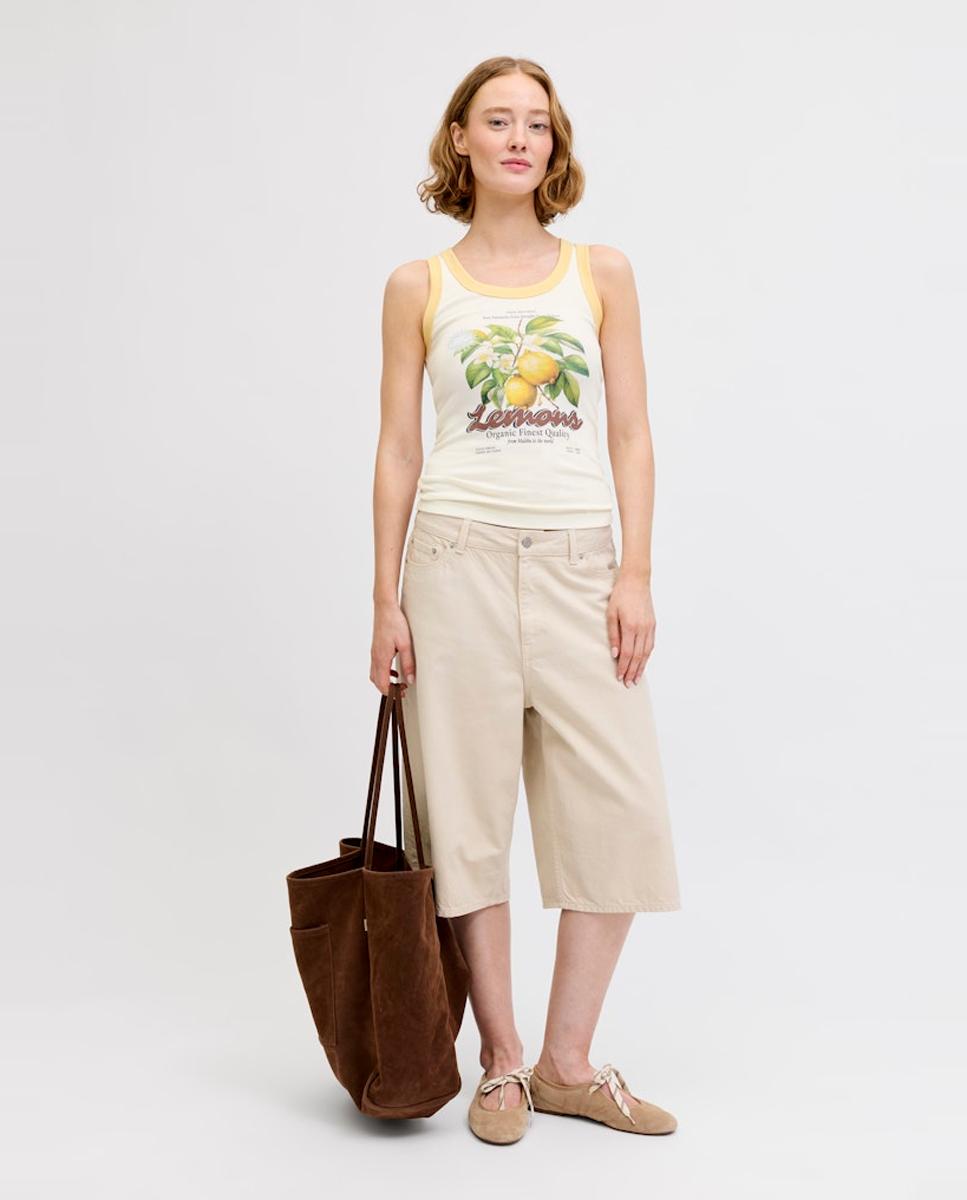 Tank top de mujer de punto acanalado con estampado frontal Crema Jack ...