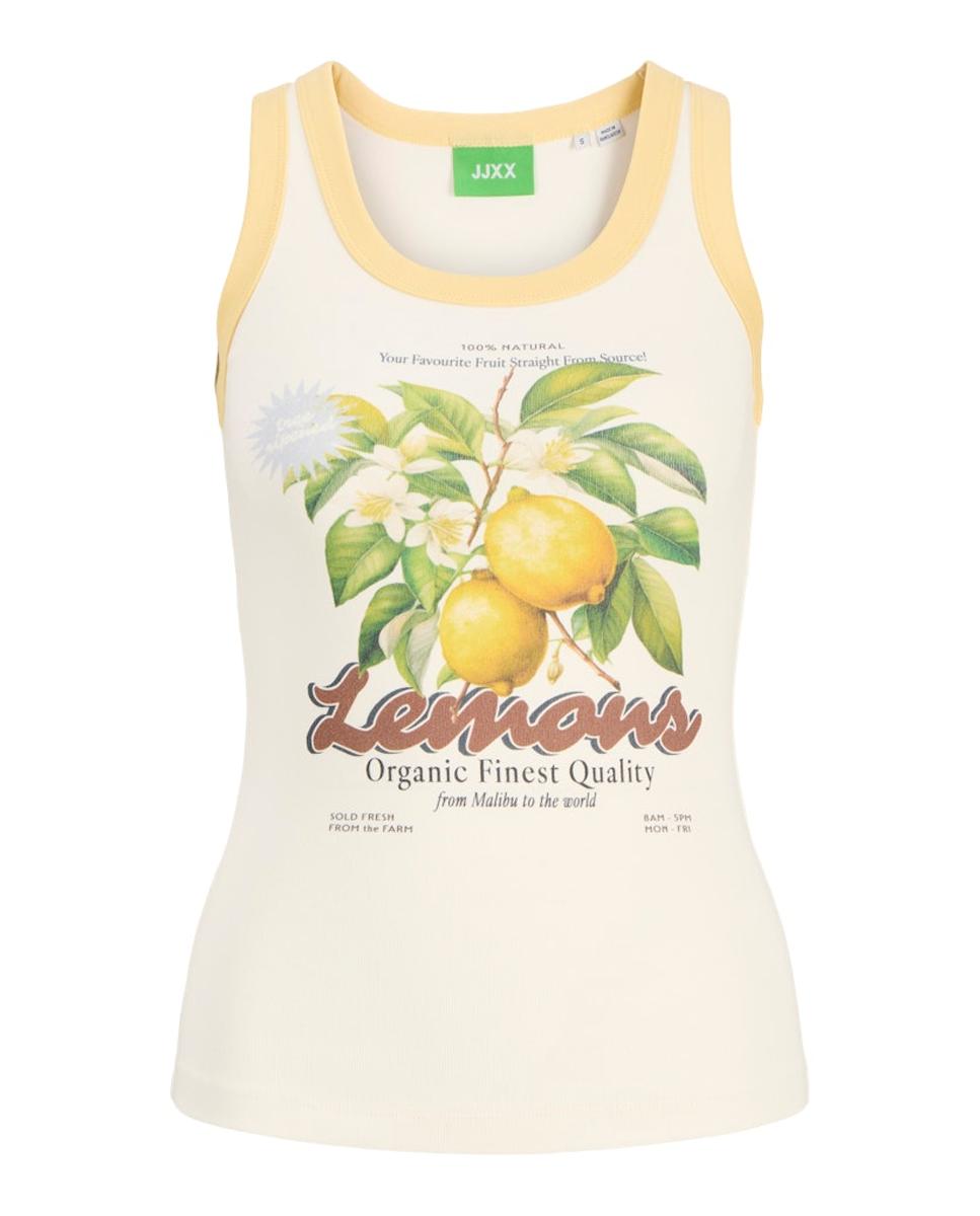 Tank top de mujer de punto acanalado con estampado frontal Crema Jack ...