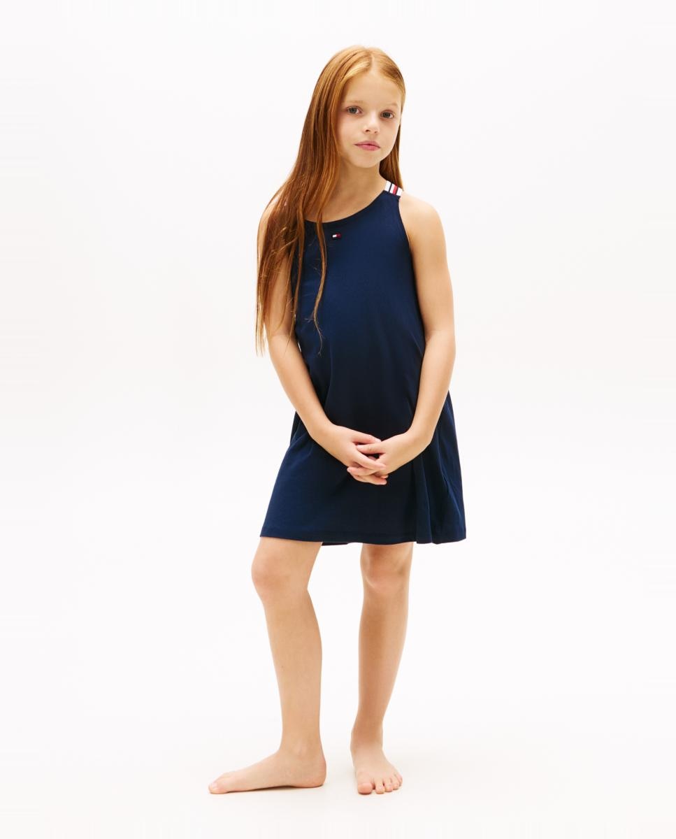 Vestido de niña de tirantes y logo bandera Azul · El Corte Inglés