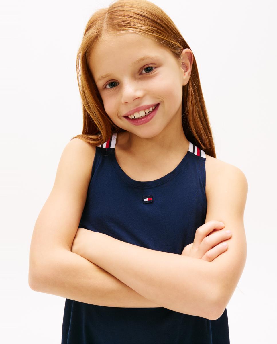 Vestido de niña de tirantes y logo bandera Azul · El Corte Inglés