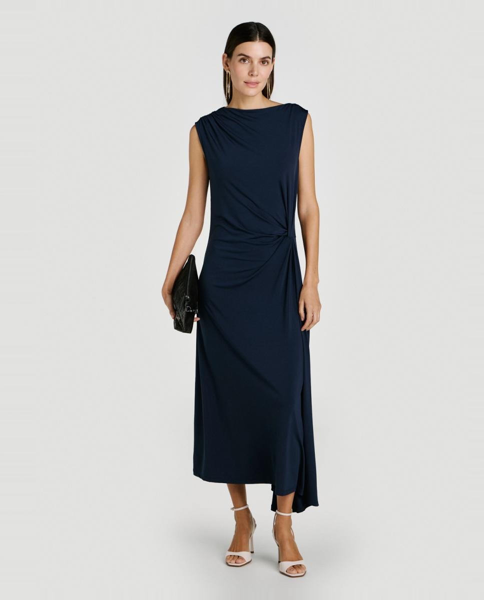 Vestido midi con drapeado lateral Azul marino Vila · El Corte Inglés