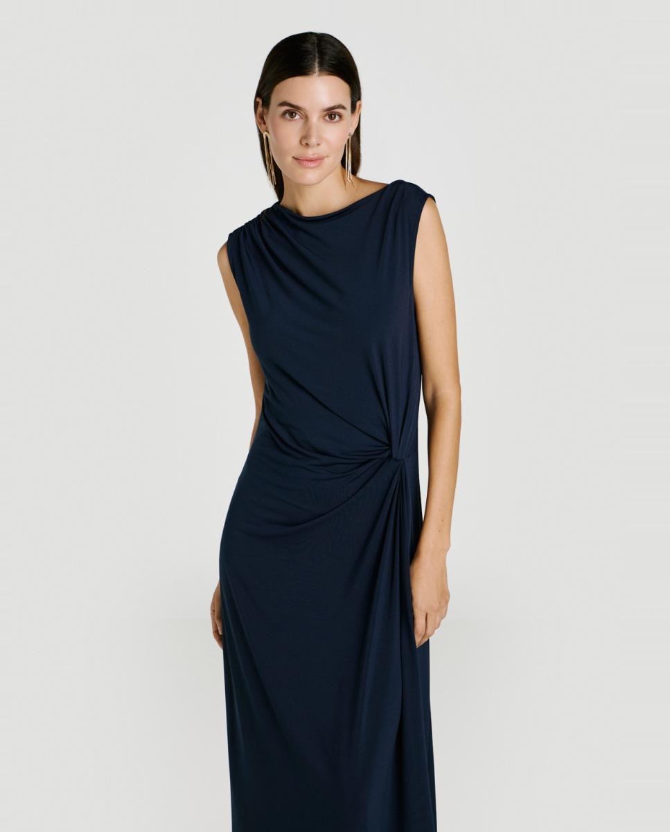 Vestido midi con drapeado lateral Azul marino Vila · El Corte Inglés