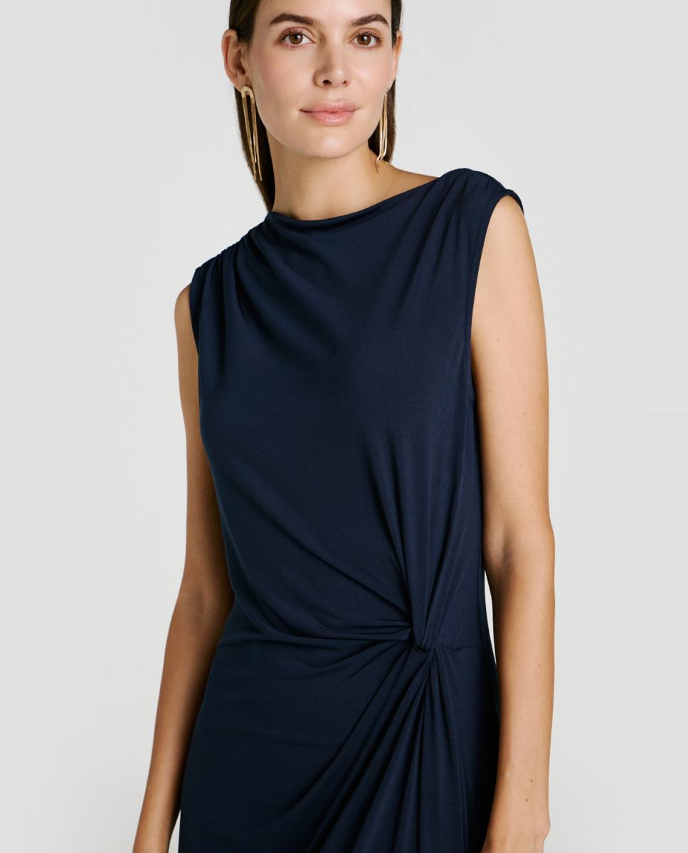 Vestido midi con drapeado lateral Azul marino Vila · El Corte Inglés