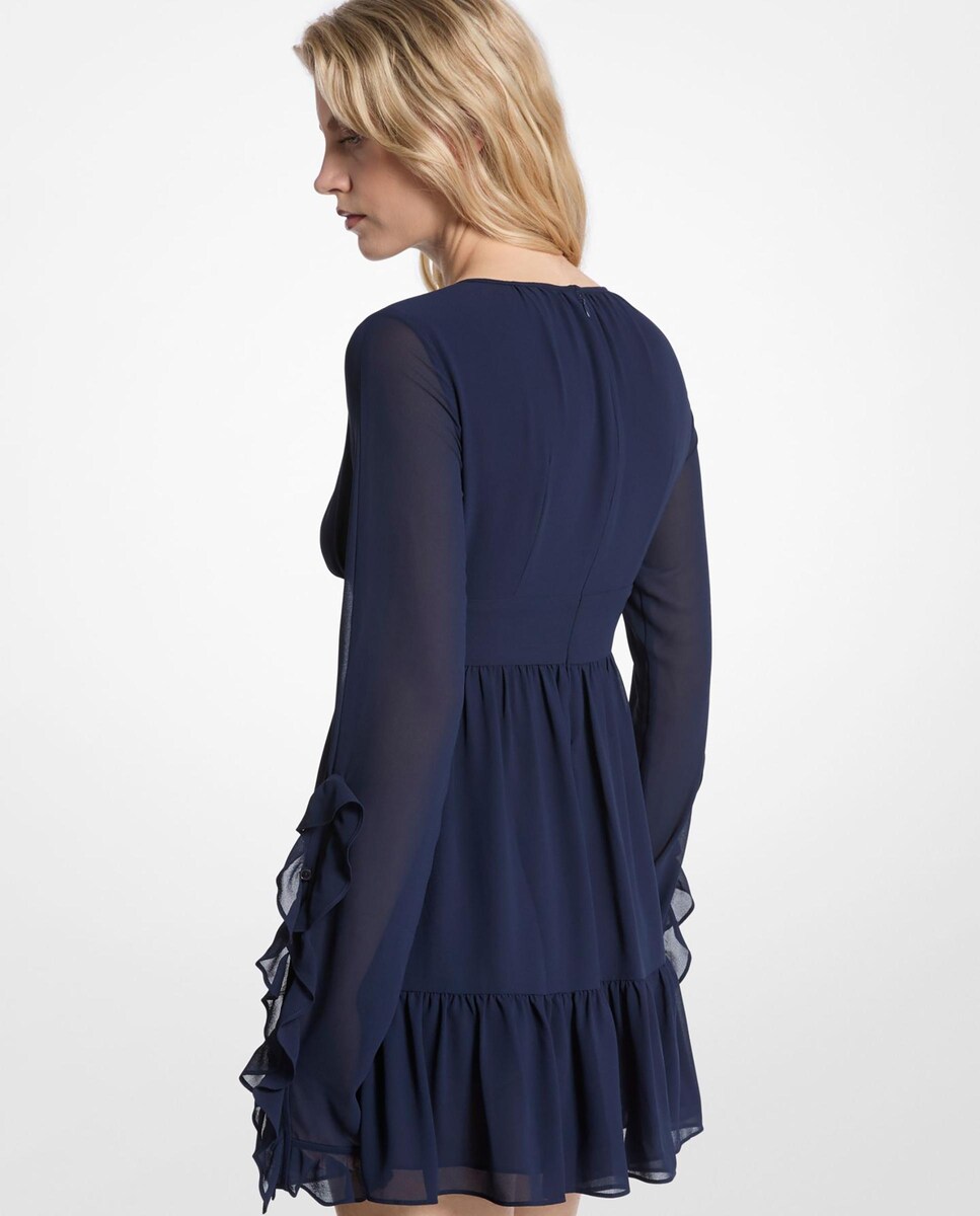 Vestido corto de georgette con mangas volante · Michael Michael Kors ...